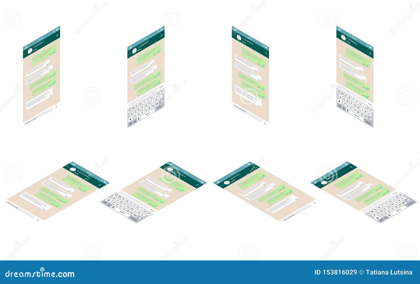 Isometric Chat App Template Whith Mobile Keyboard. Isometric Social ...