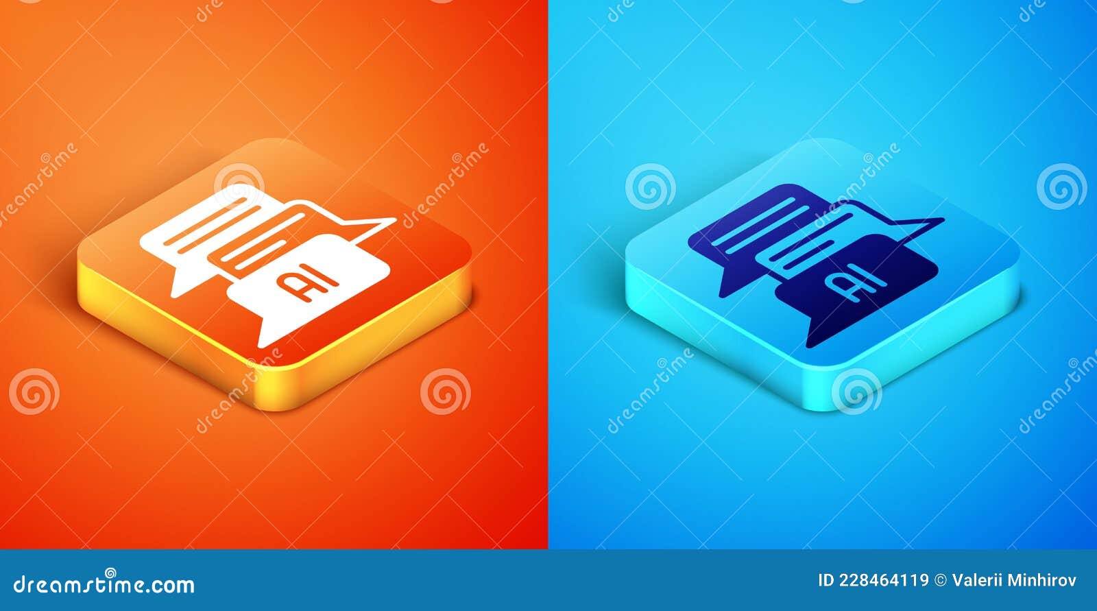 Isometric Chat Bot Icon Isolated on Orange and Blue Background. Chatbot ...
