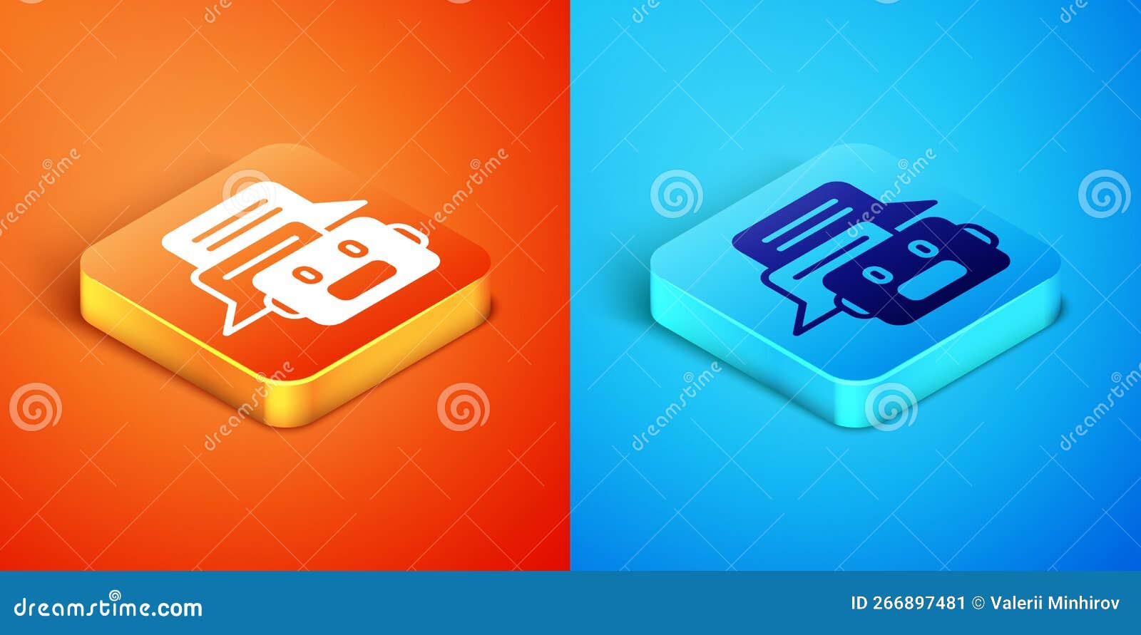 Isometric Chat Bot Icon Isolated on Orange and Blue Background. Chatbot ...