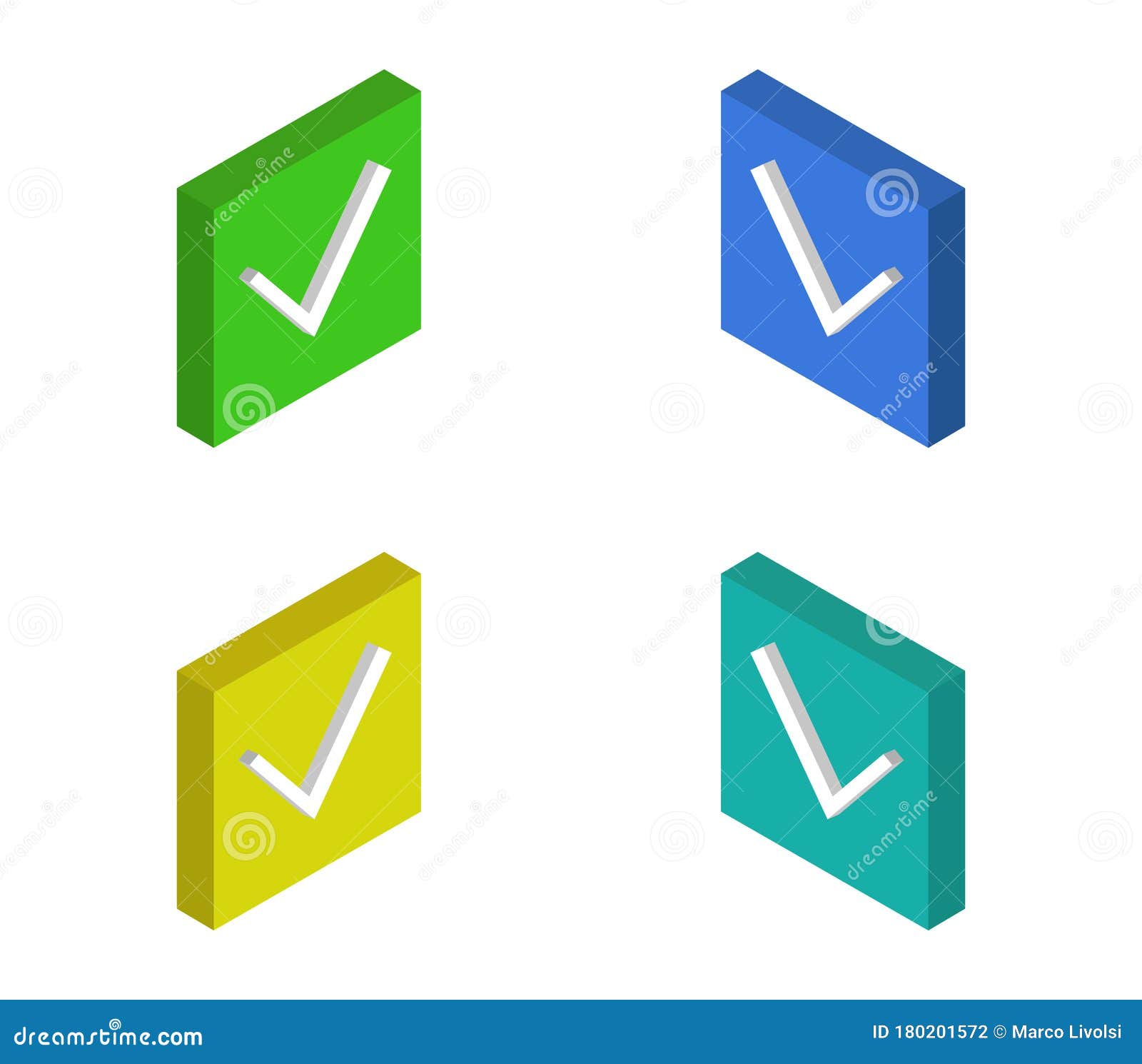 Isometric Check Mark Icon Isolated On Blue Background. Tick Symbol ...