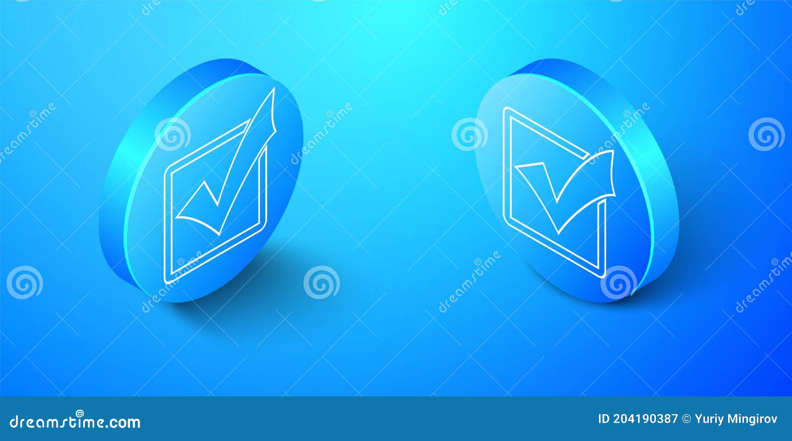 Isometric Check Mark in a Box Line Icon Isolated on Blue Background ...