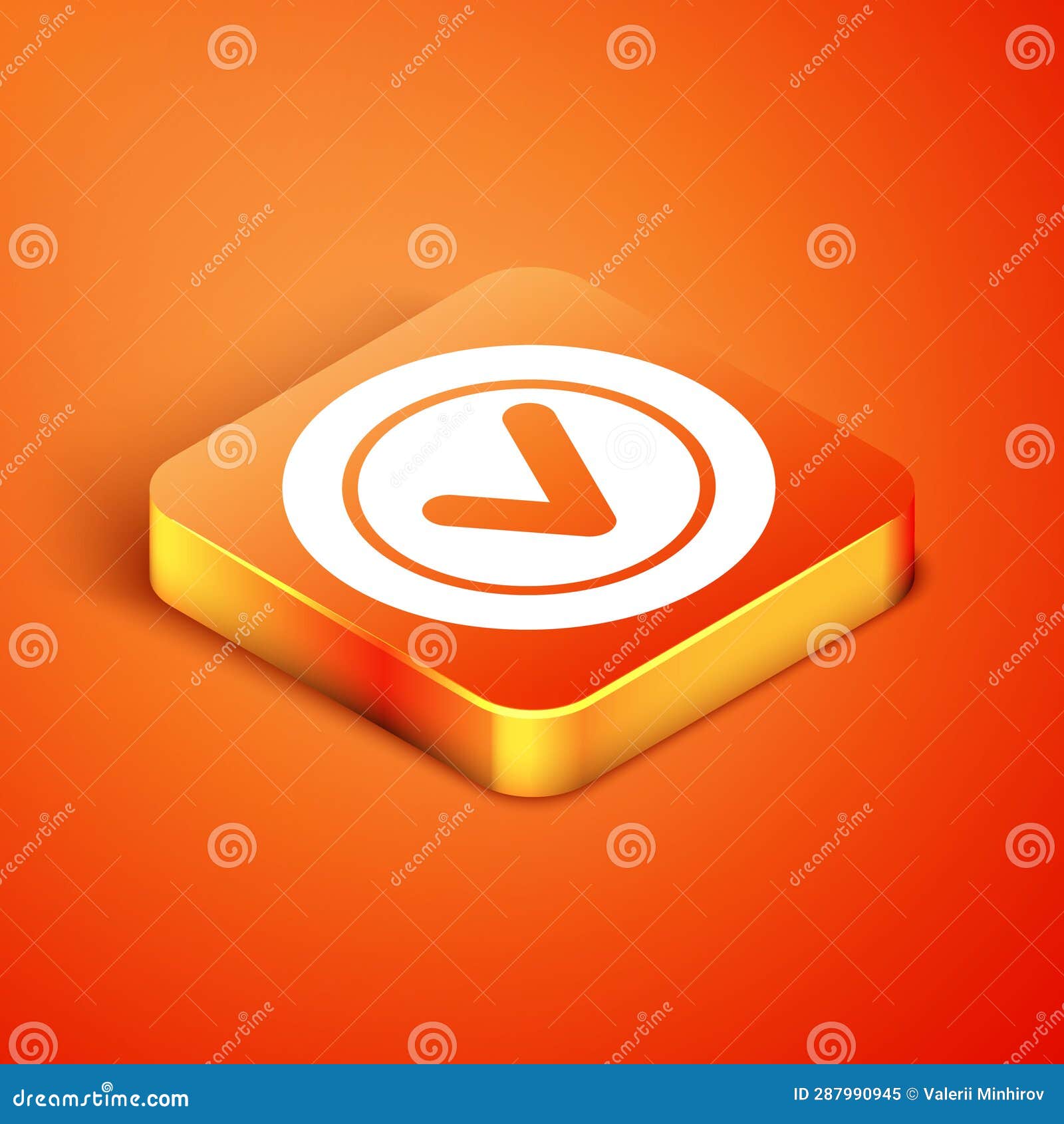 Isometric Check Mark in Round Icon Isolated on Orange Background. Check ...
