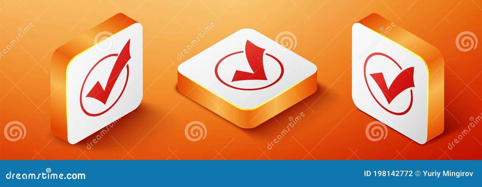 Isometric Check Mark Icon Isolated On Blue Background. Tick Symbol ...