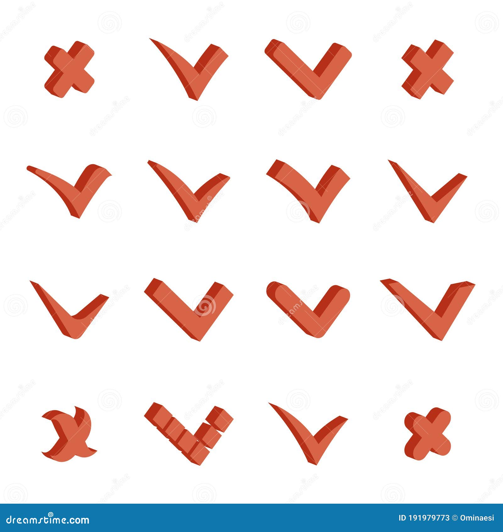 Isometric Check Marks Tick Cross Icons Set Vector Illustration Stock ...