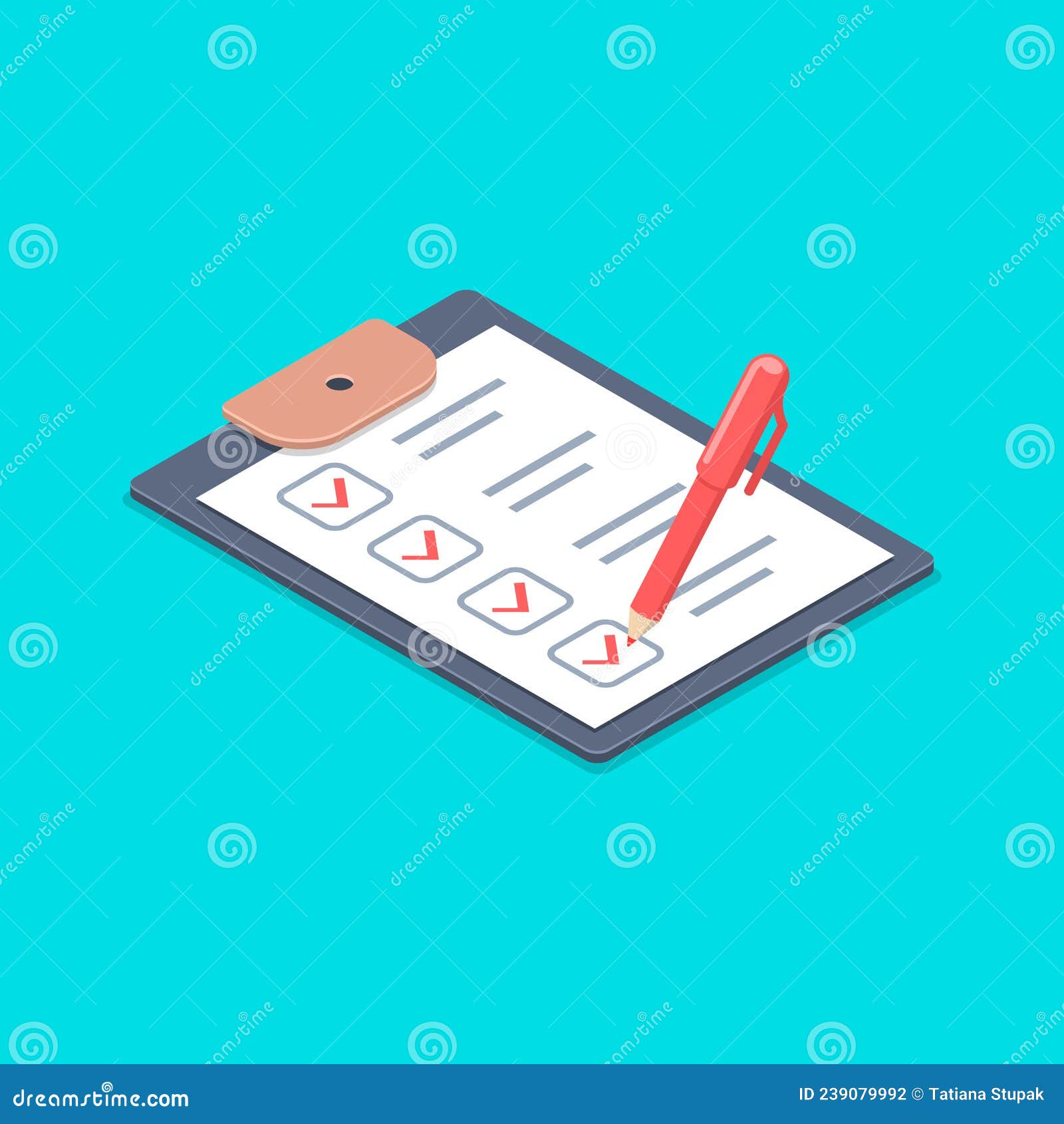 Isometric Checklist Claim Form with Pen Illustration. Vector Stock ...