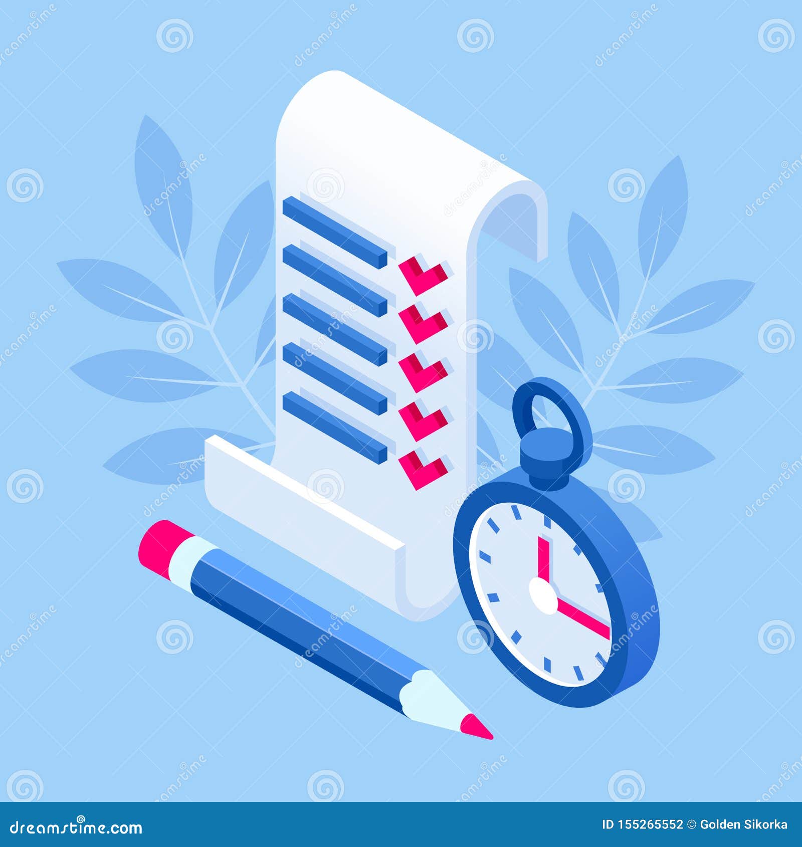 Isometric Checklist Concept With Pencil Vector Illustration ... Isometric Checklist Concept With Pencil Vector Illustration ...