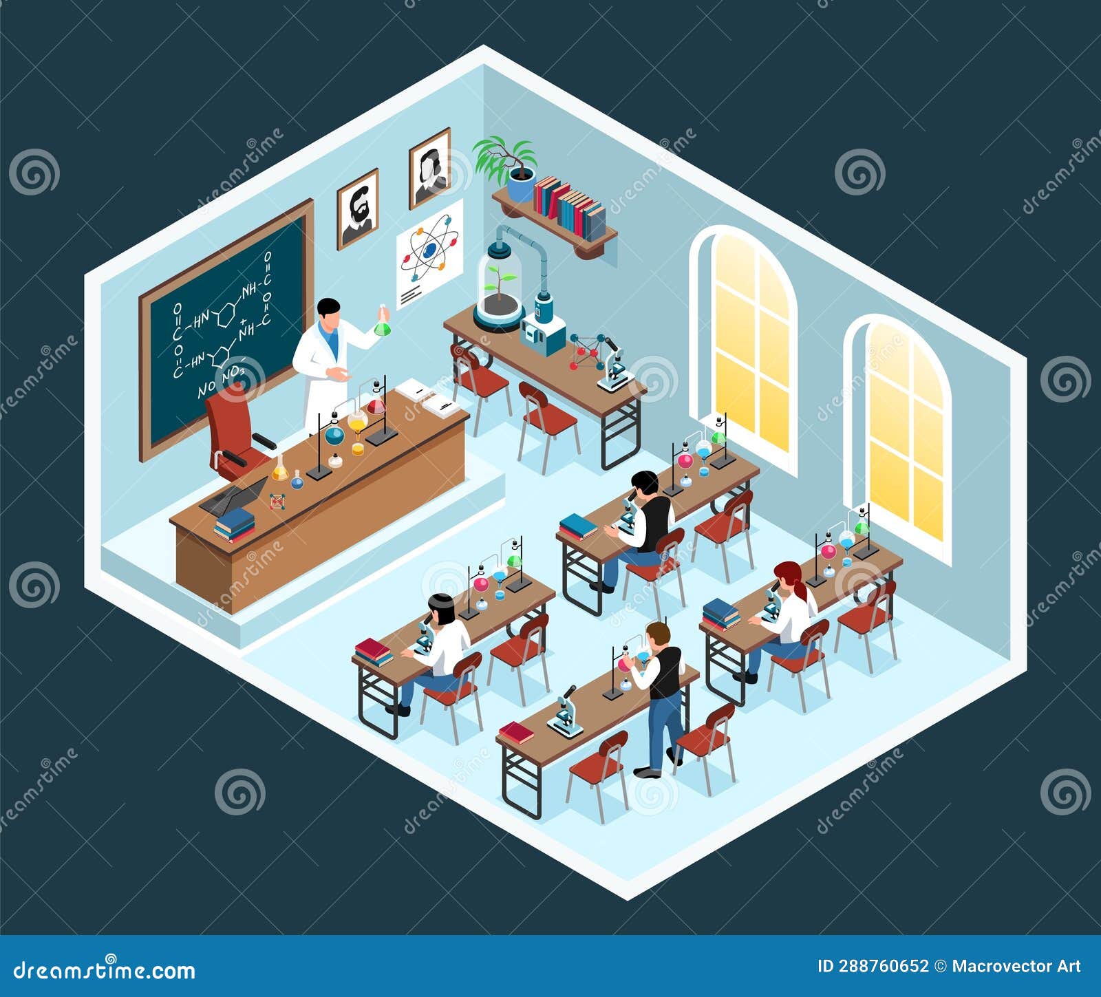 Isometric Chemistry Class Composition Stock Vector - Illustration of ...