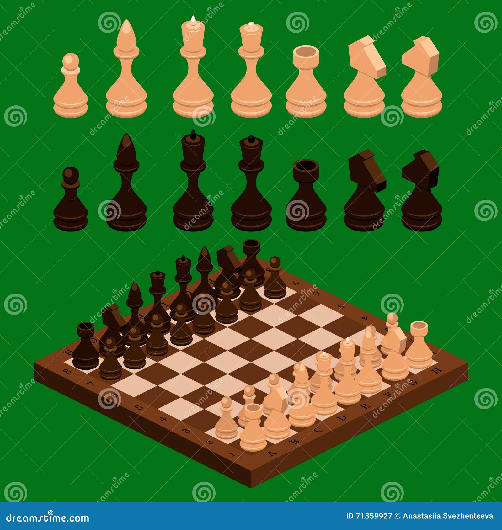 Isometric Chess Pieces with Board Stock Vector - Illustration of board ...