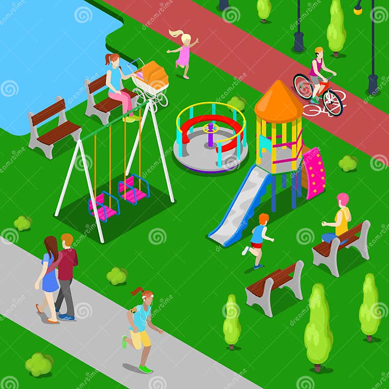Isometric Children Playground in the Park with People Stock Vector ... Isometric Children Playground in the Park with People Stock Vector ...