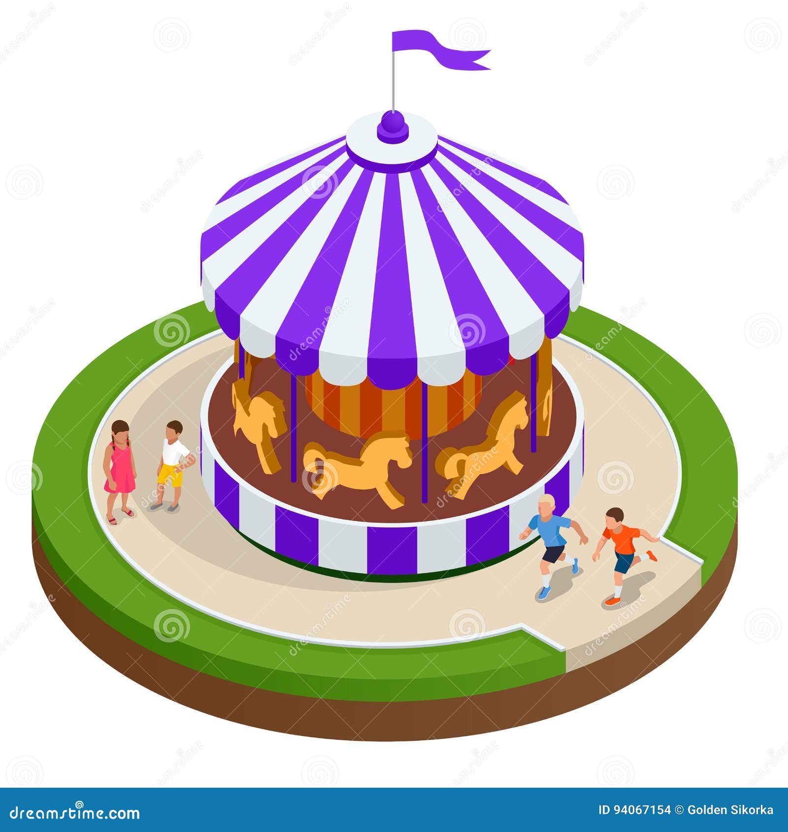 Isometric Childrens Carousel with Horses . Vector Illustration ... Isometric Childrens Carousel with Horses . Vector Illustration ...