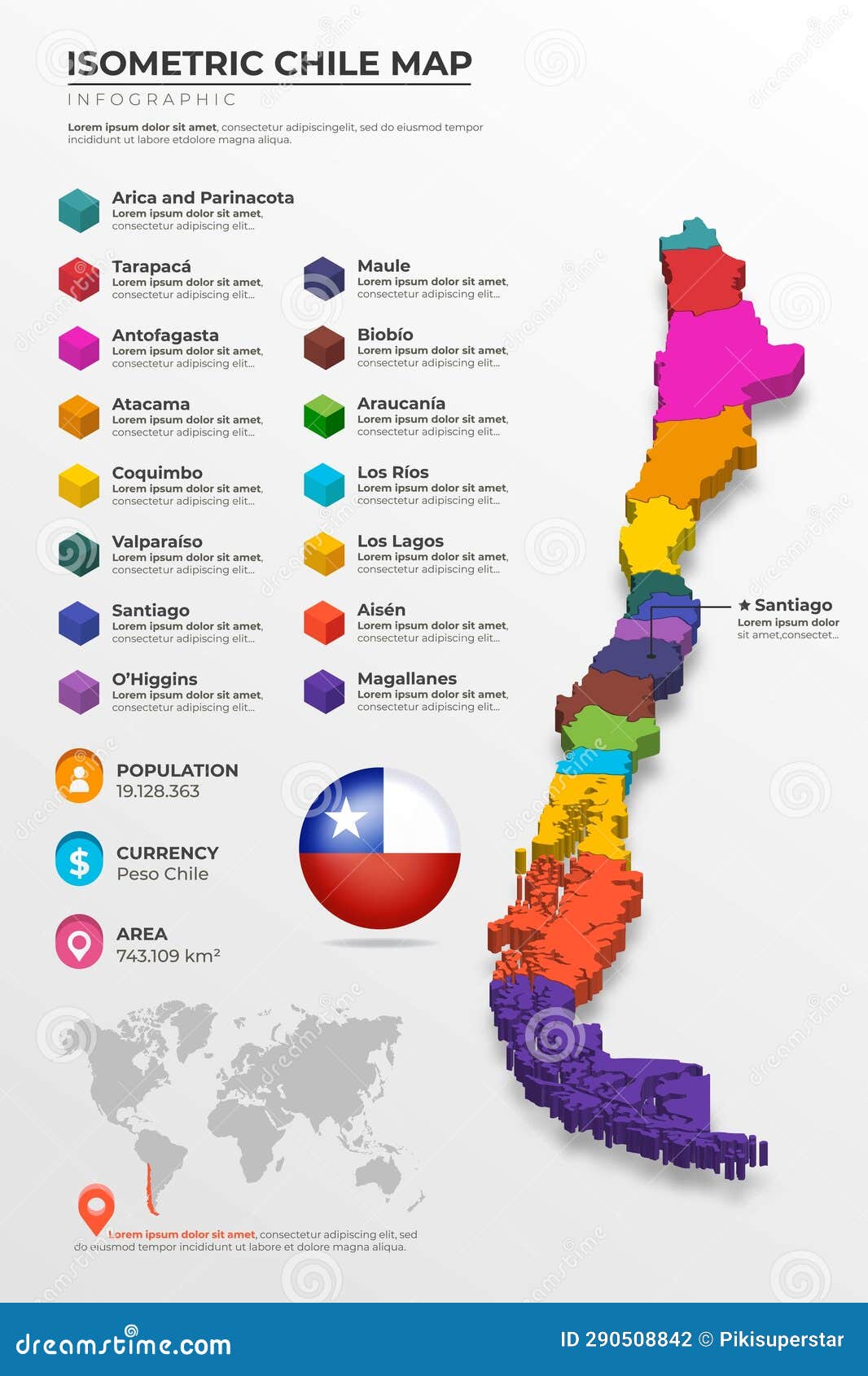 Isometric Chile Map Infographic Design Vector Illustration Stock Vector ...