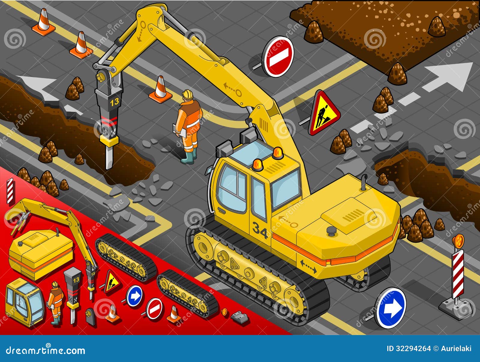 Isometric Chisel Excavator in Rear View Stock Vector - Illustration of ...
