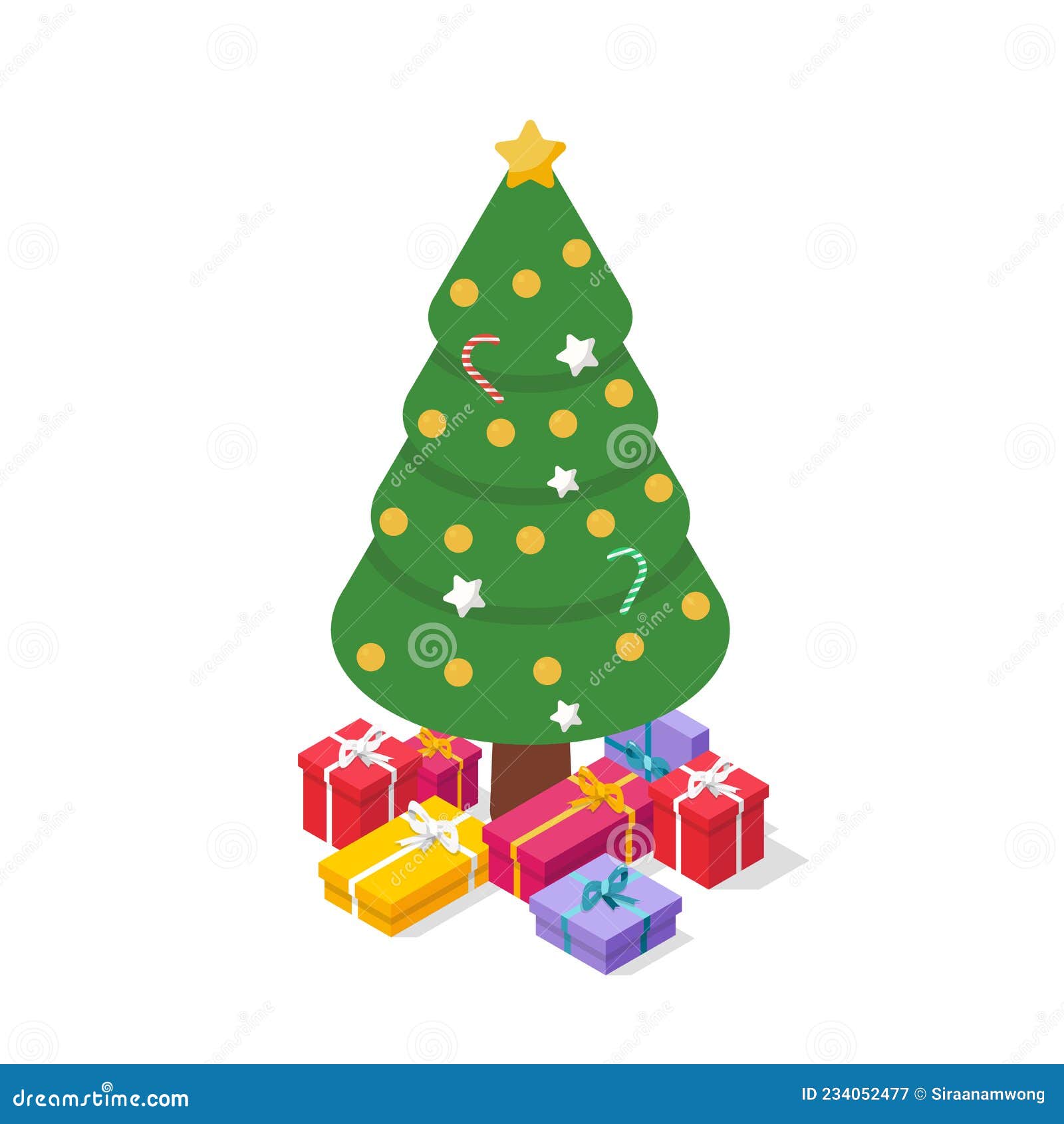 Isometric Christmas Tree with Gift Boxes and Decorations Stock Vector ...