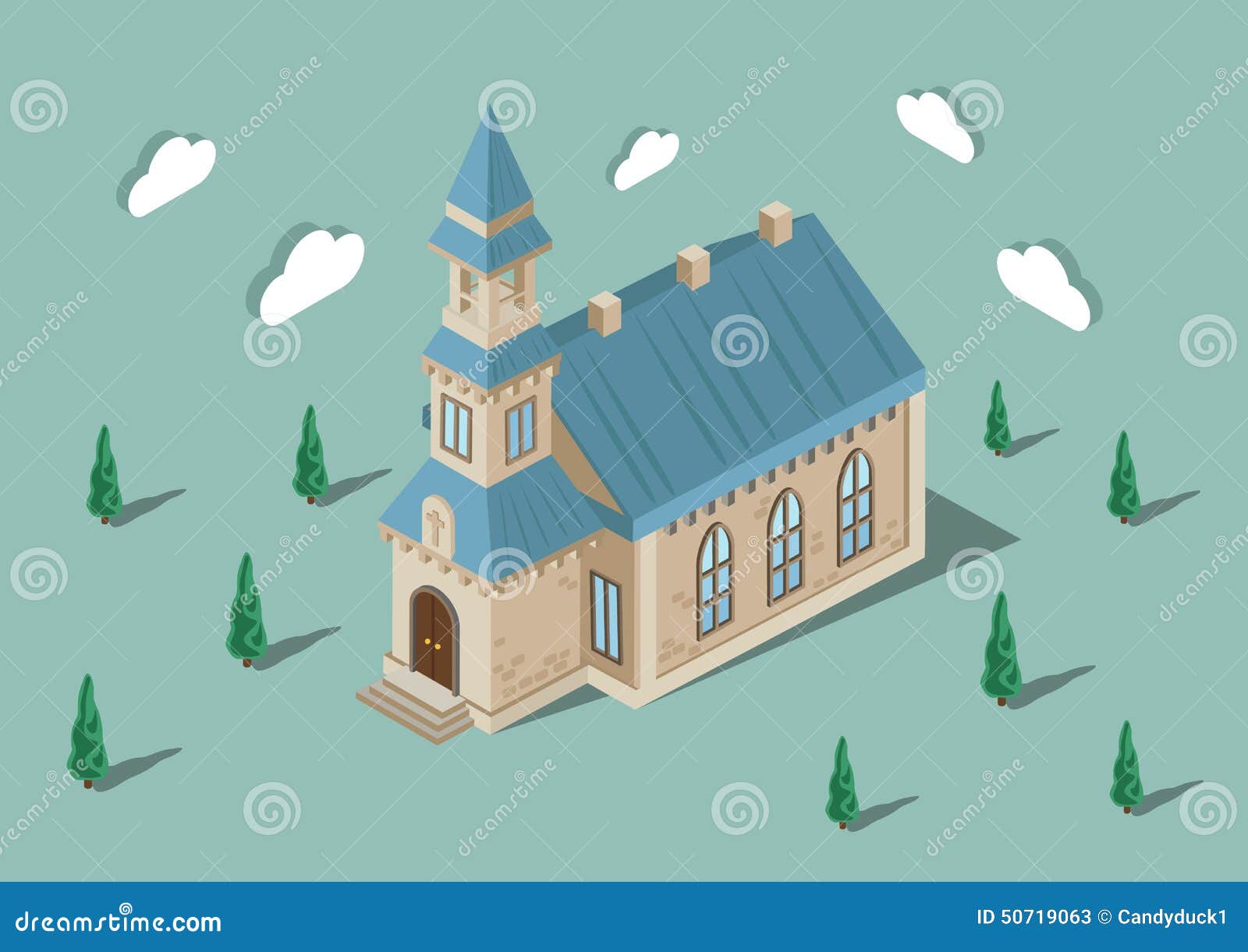 Isometric church stock vector. Illustration of icon, tree - 50719063