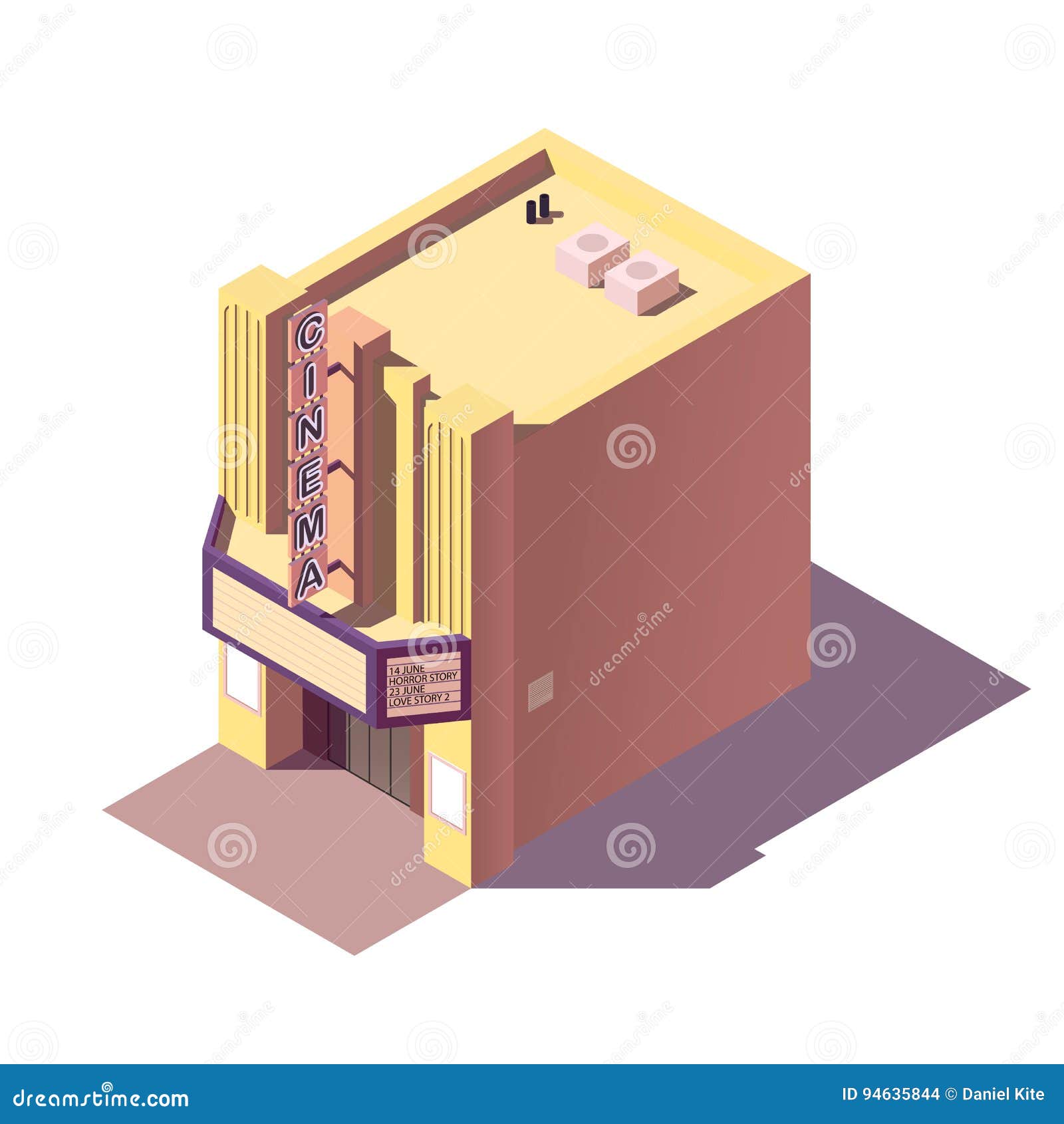 Isometric cinema building. stock vector. Illustration of element - 94635844