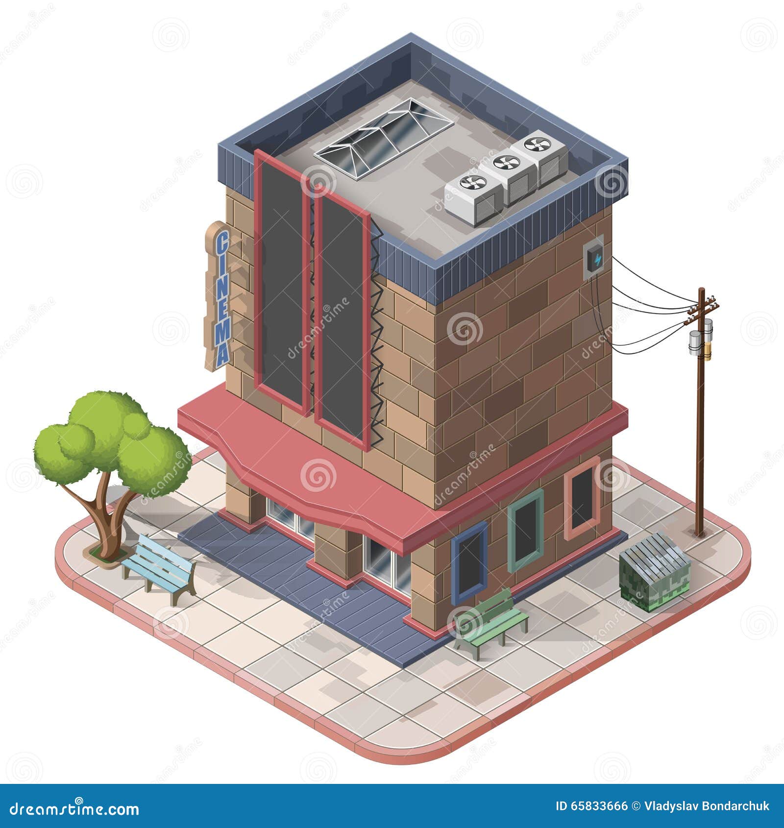 Isometric cinema building stock illustration. Illustration of property ...