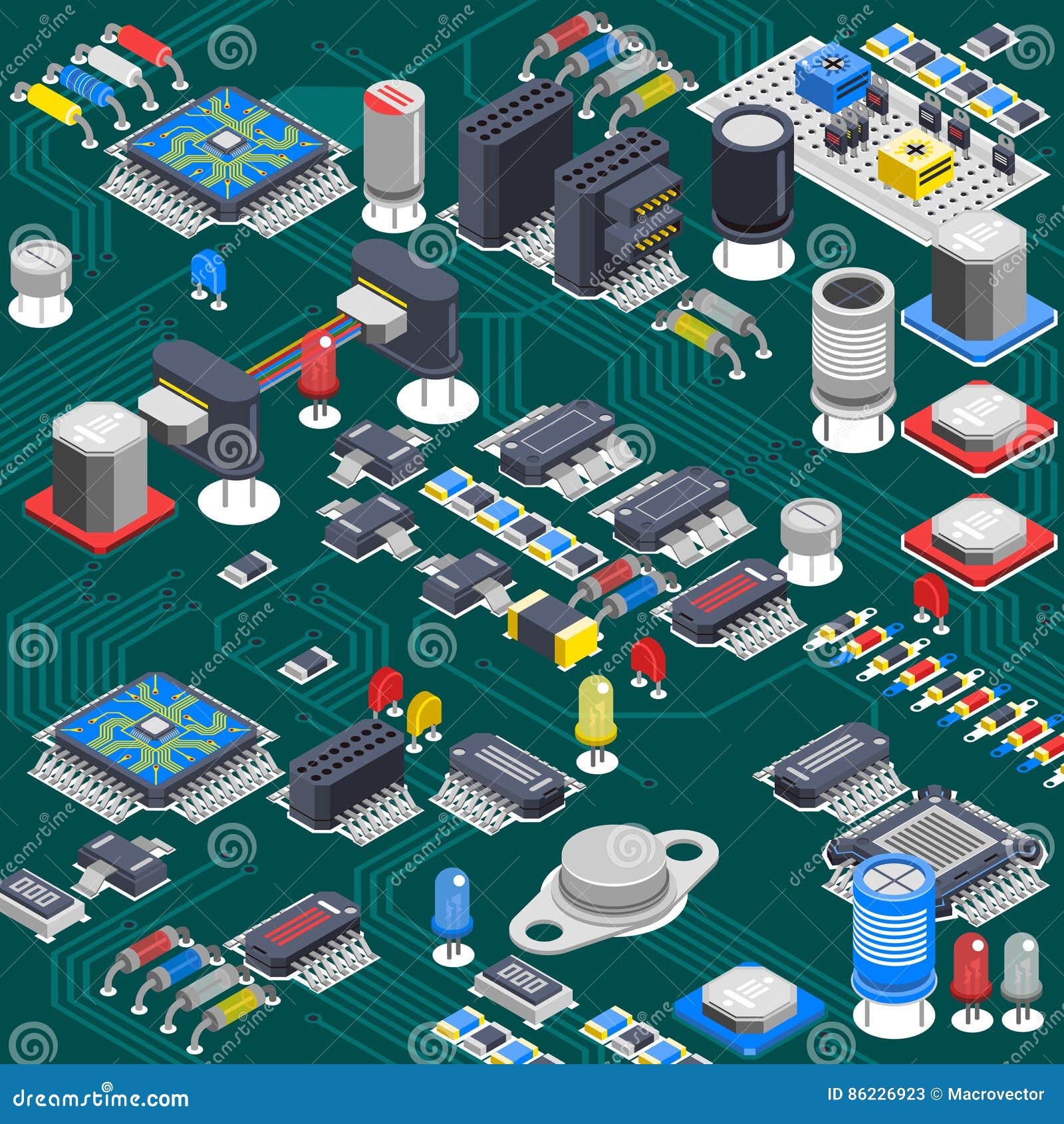 Isometric Circuit Board Composition Stock Vector - Illustration of ... Isometric Circuit Board Composition Stock Vector - Illustration of ...