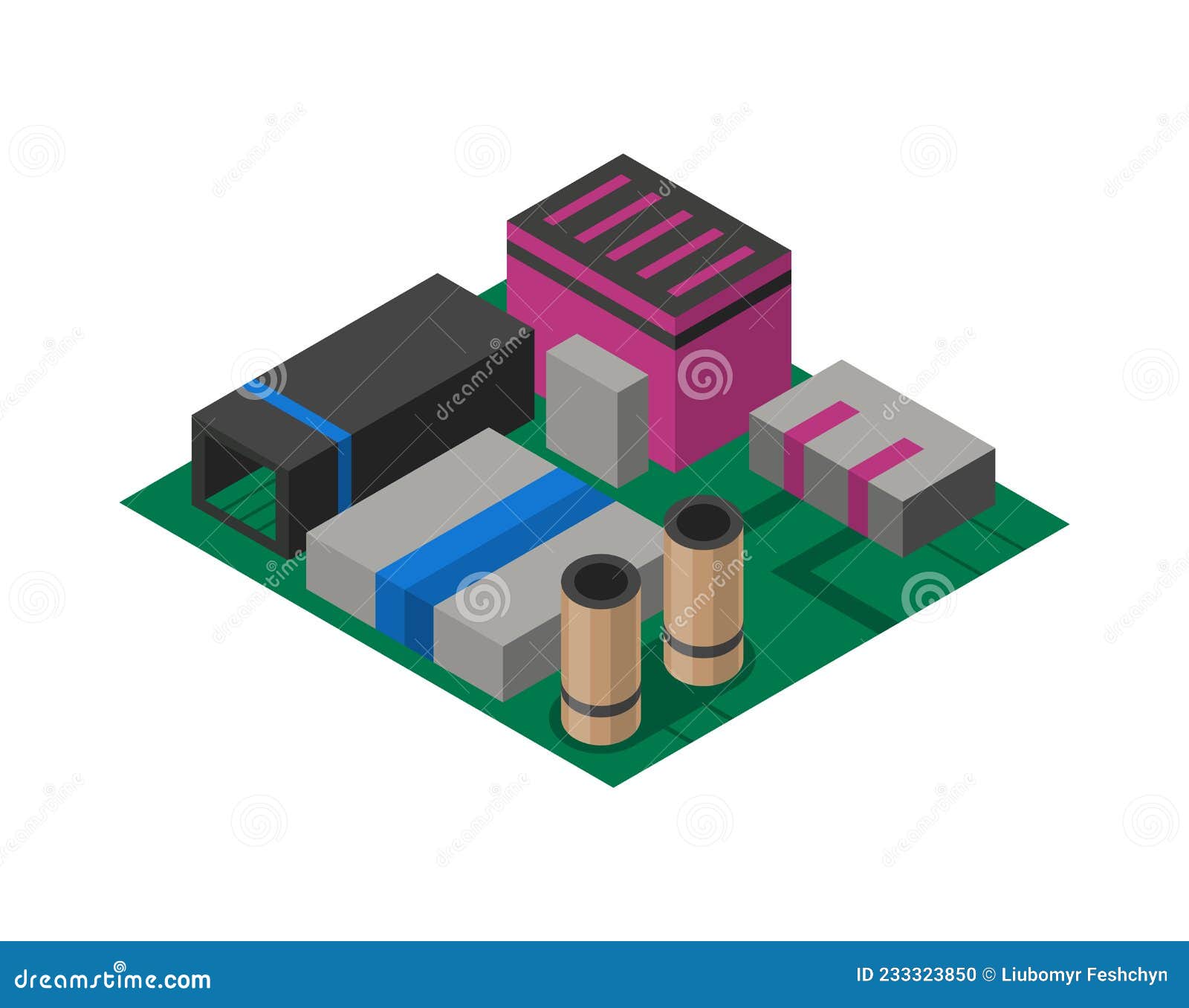 Isometric Circuit Board with Electronic Components. Computer Chip ...