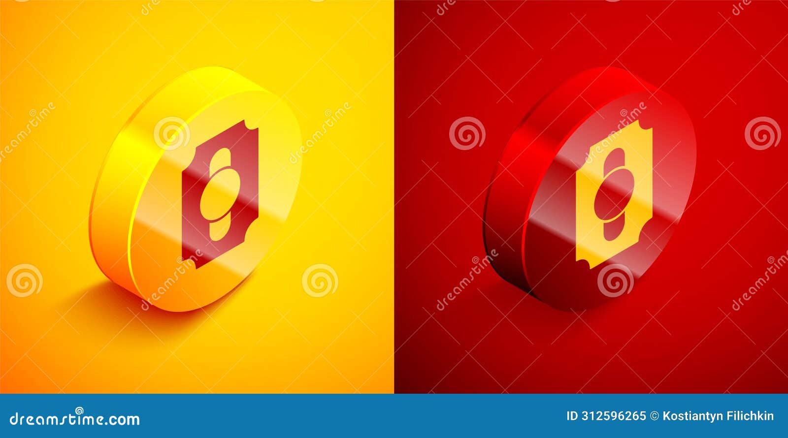 Isometric Circus Ticket Icon Isolated on Orange and Red Background ...