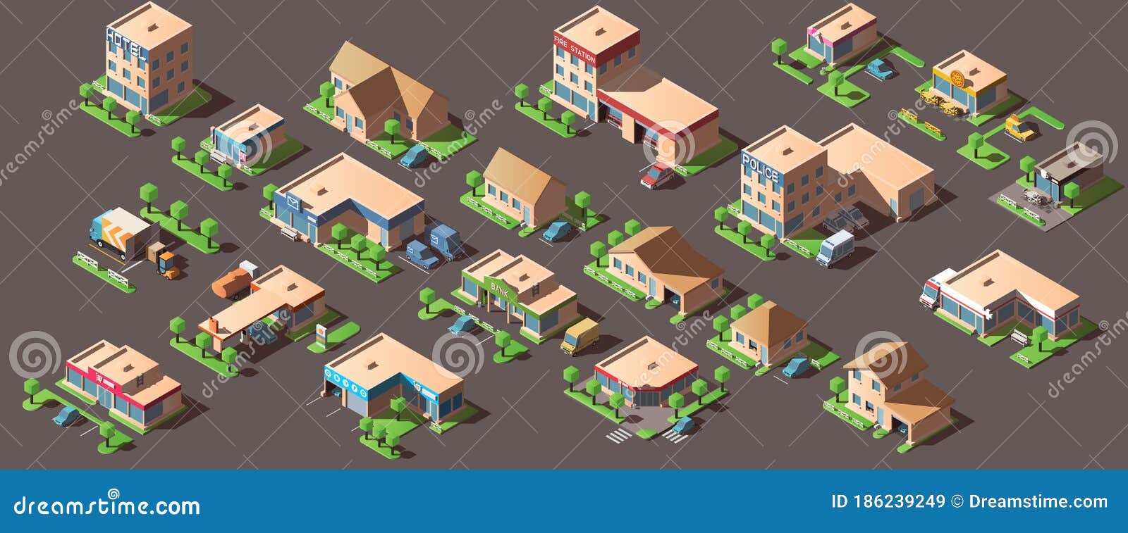 Isometric Low Poly City Buildings Stock Vector - Illustration of ...