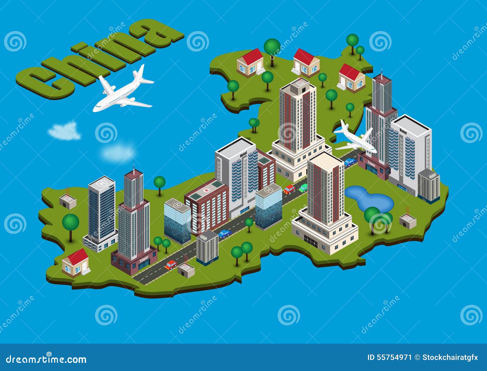 Isometric City on China Map Stock Vector - Illustration of cartography ...