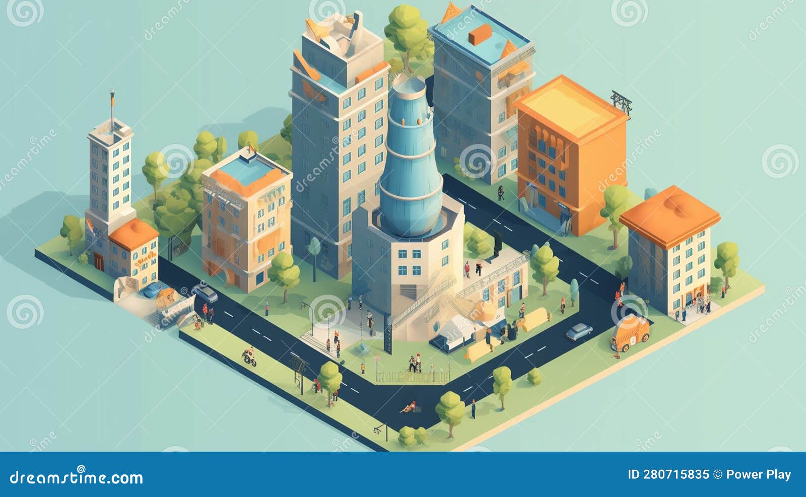 Isometric City Concept with Buildings and Roads. 3d Vector Type ...