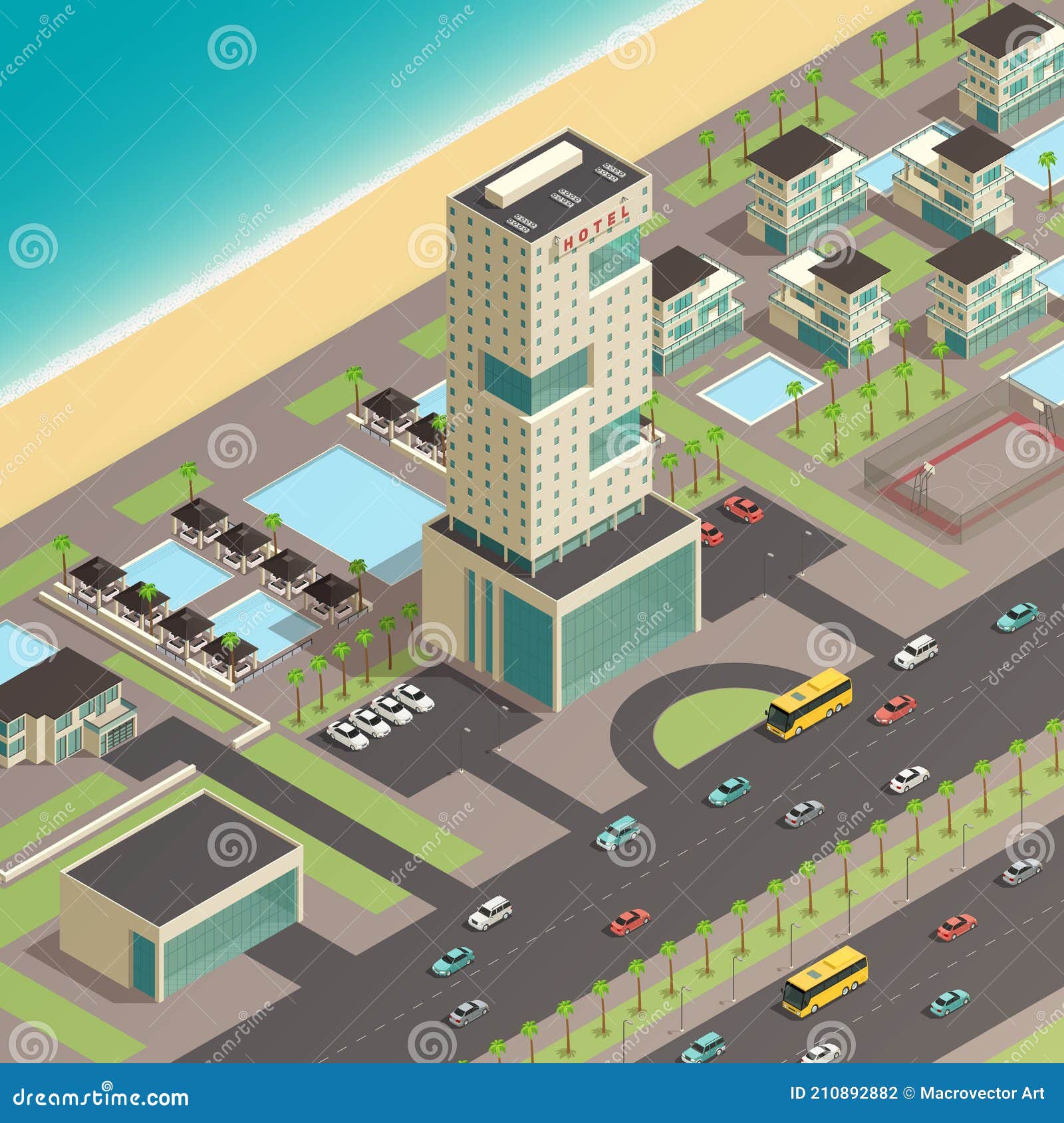 Isometric City Constructor with Luxury Hotel Stock Vector - Illustration of design, industrial ...