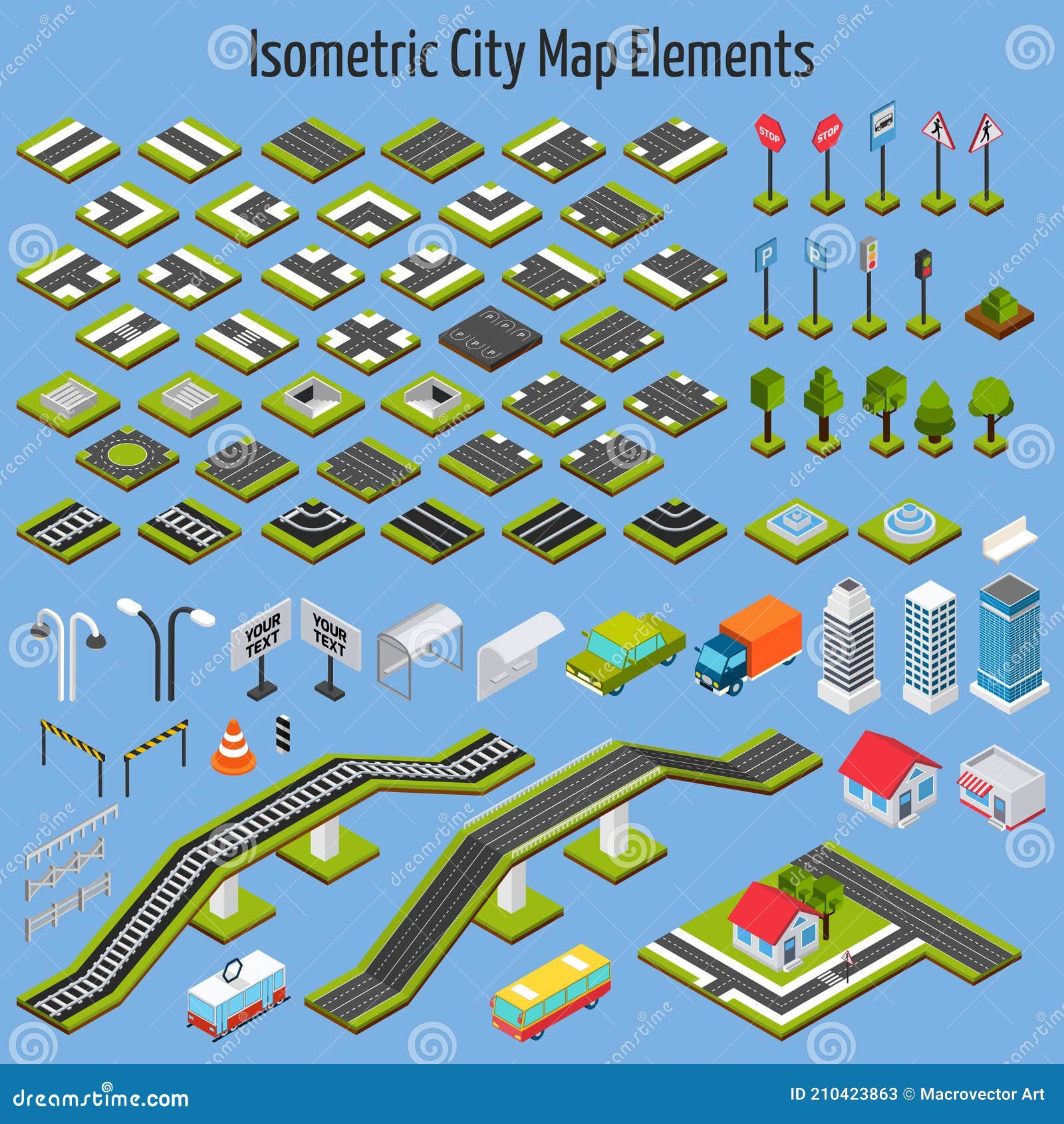 Isometric City Map Elements Stock Vector - Illustration of isolated ...