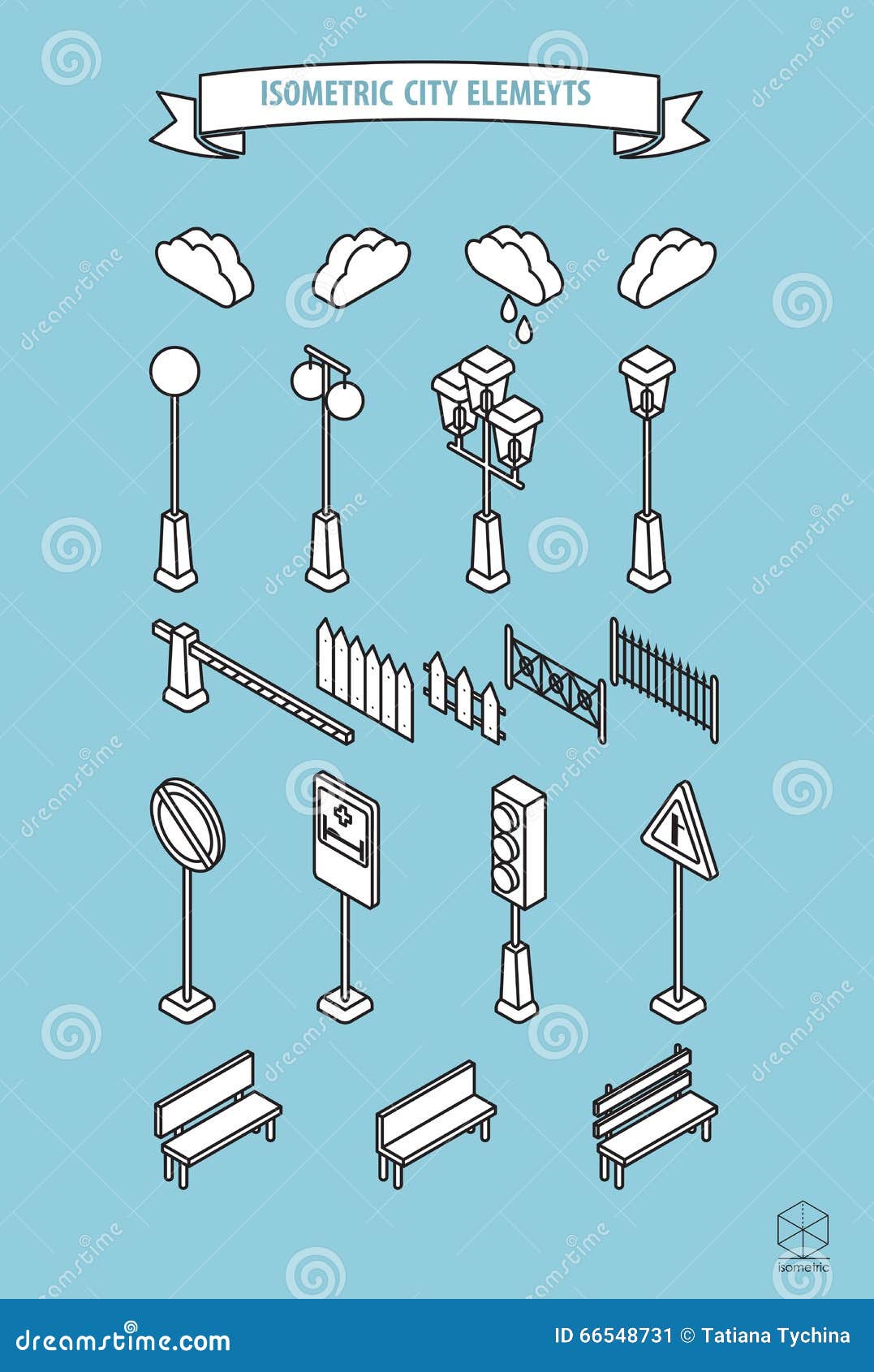 Isometric City and Outdoor Elements. Street Urban Elements Icon Stock ...
