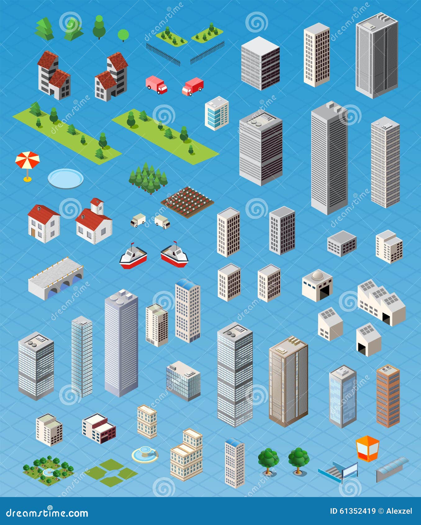 Isometric city set stock vector. Illustration of house - 61352419