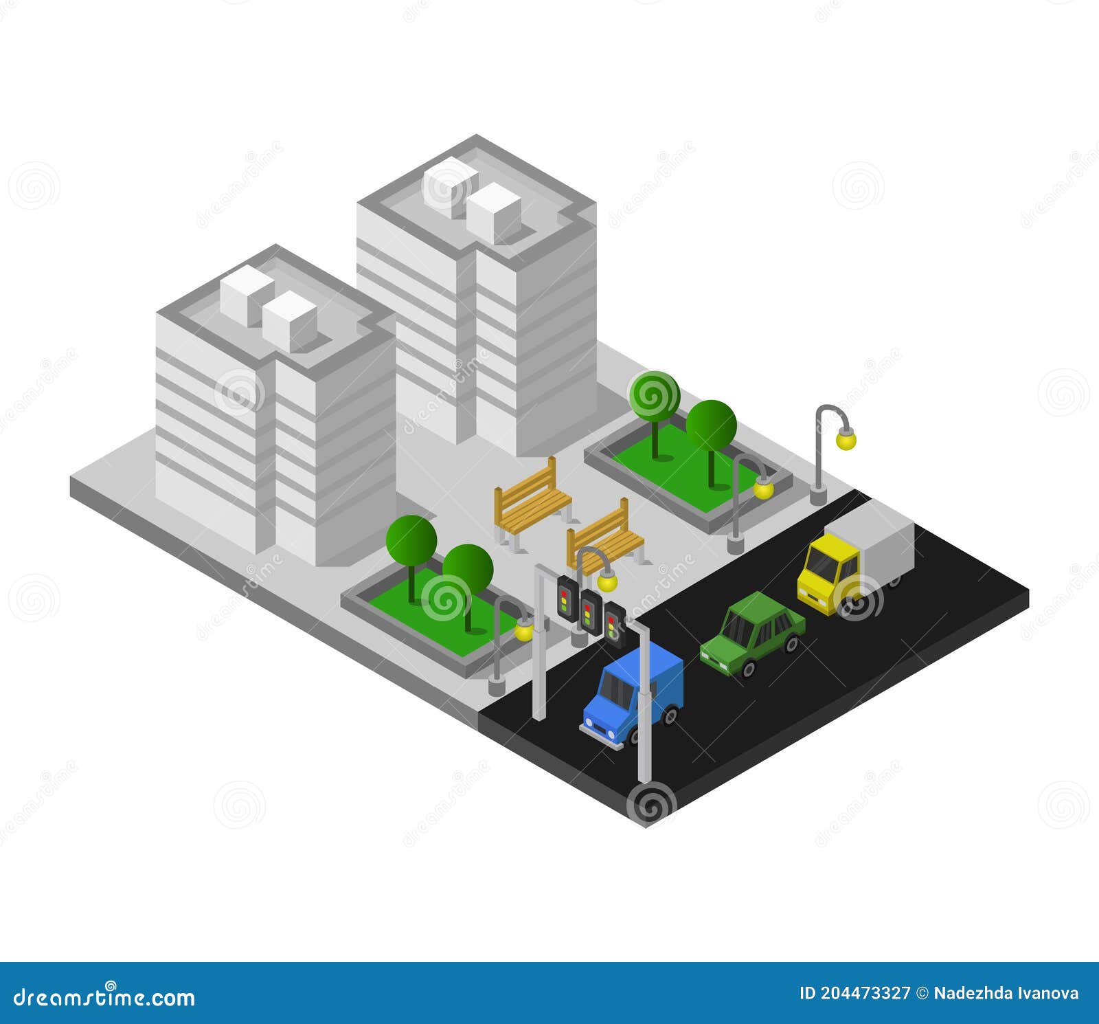 Isometric City on White Background Vector Graphic Illustration. Stock ...