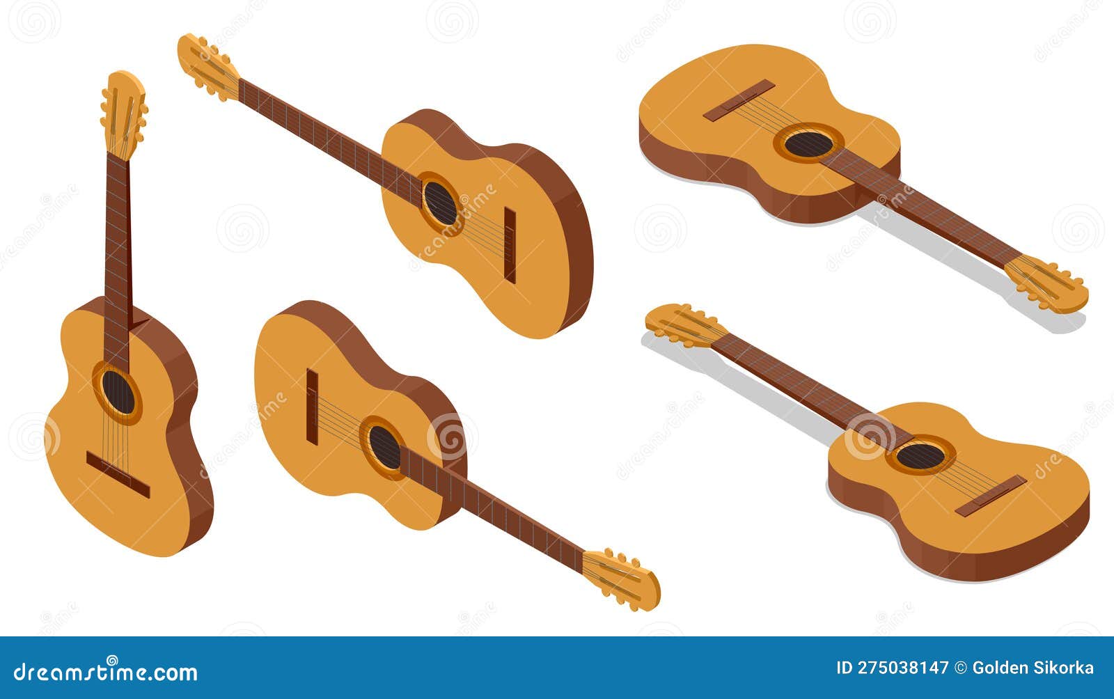 Isometric Classical Acoustic Six-String Guitar Isolated on White ...