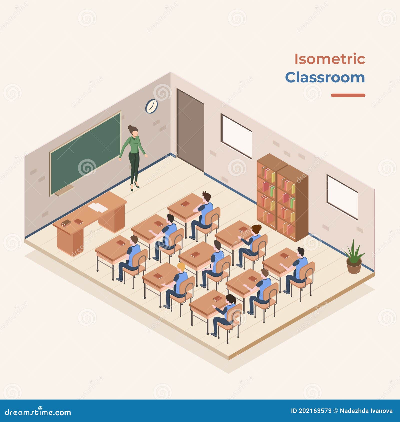 Isometric Classroom Concept Vector Illustration Stock Illustration ...