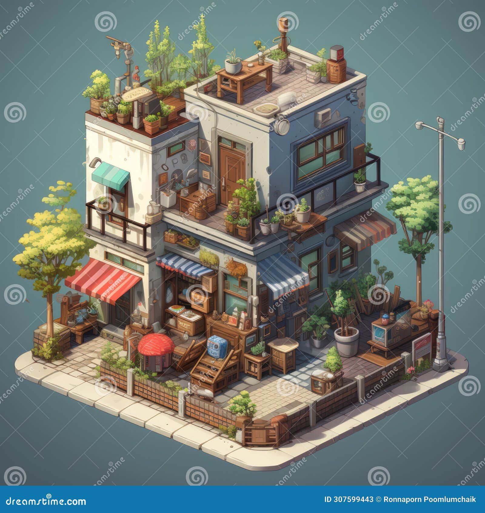 Isometric, Clean Pixel Art Image of the Exterior of a Cute Design ...