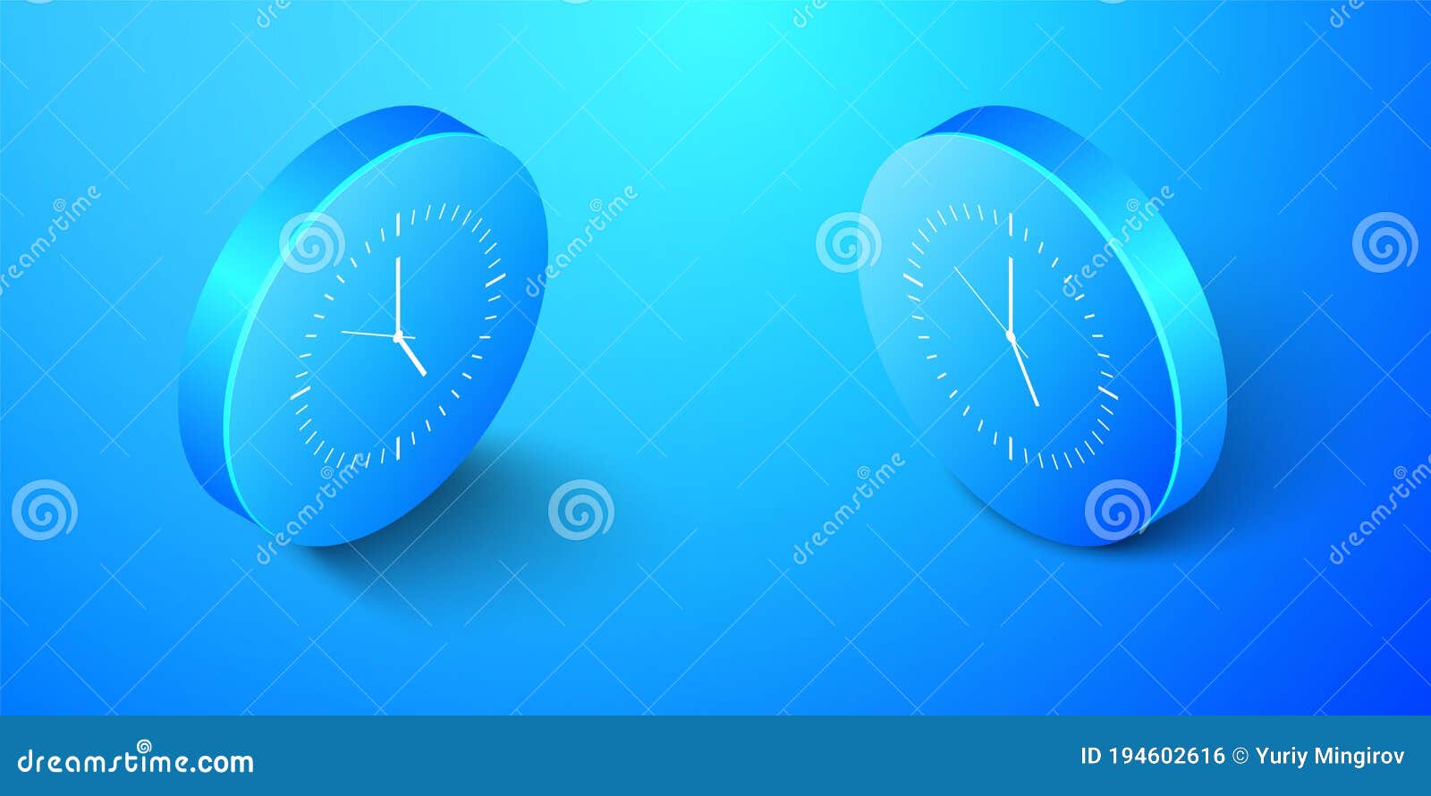 Isometric Clock Icon Isolated on Blue Background. Time Icon. Blue ...