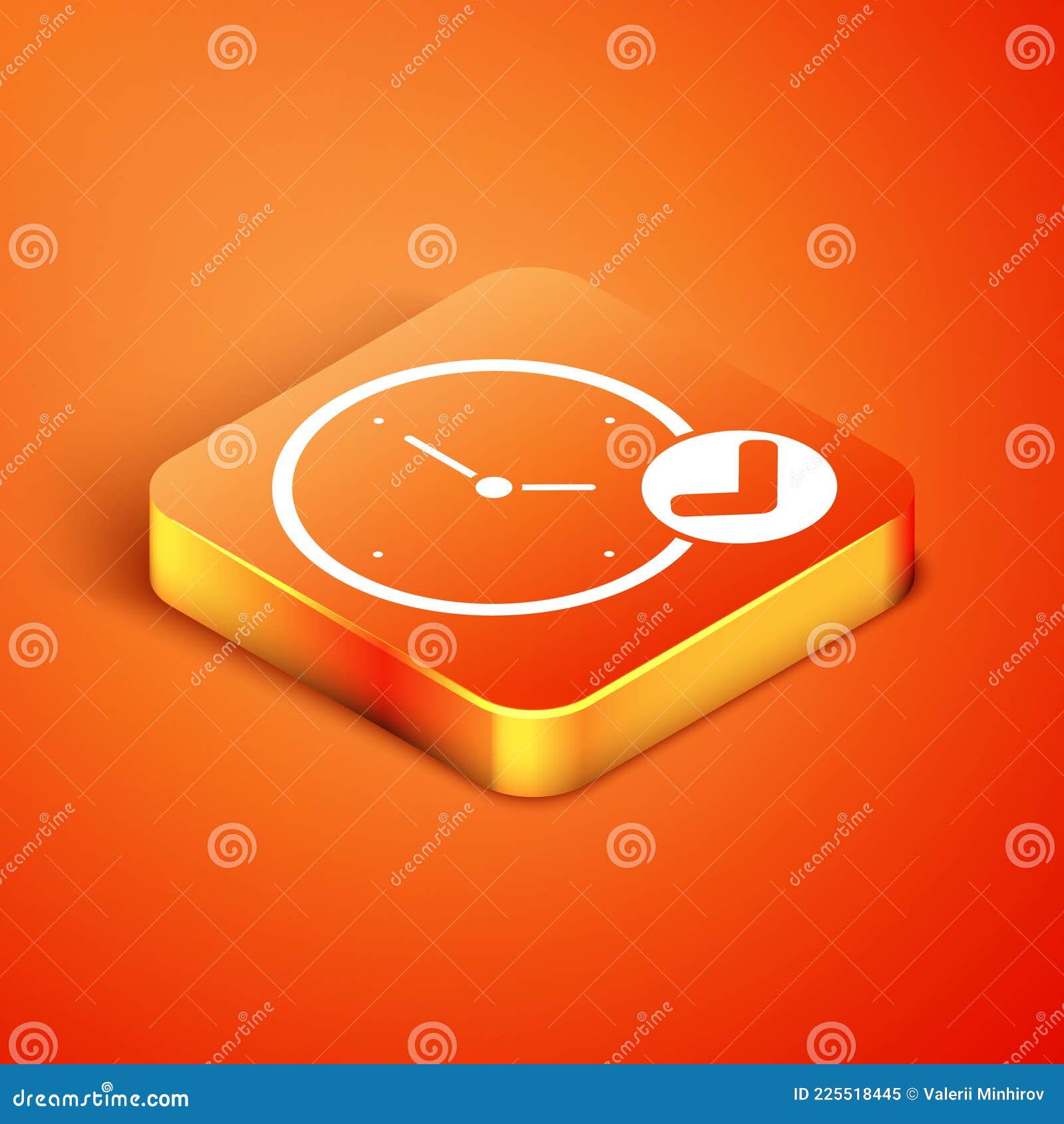 Isometric Clock Icon Isolated on Orange Background. Time Symbol Stock ...