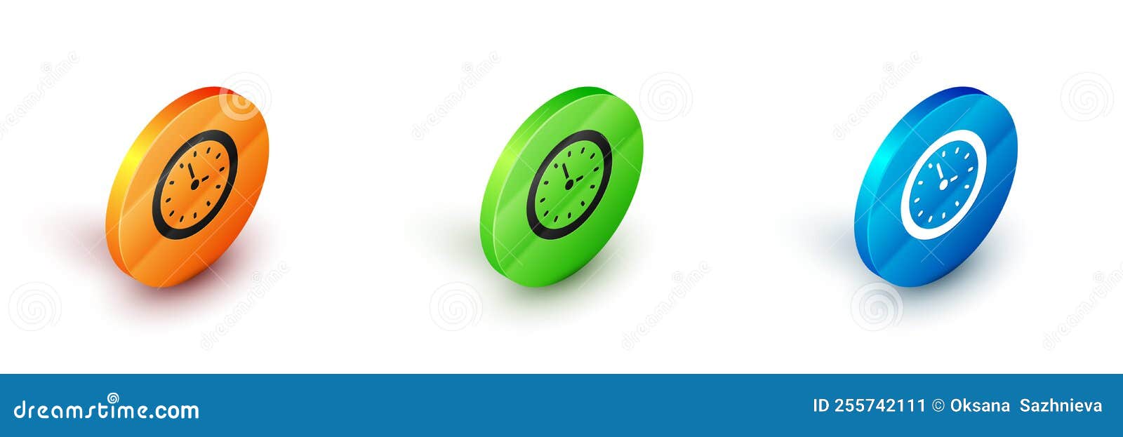 Isometric Clock Icon Isolated on White Background. Time Symbol. Circle ...