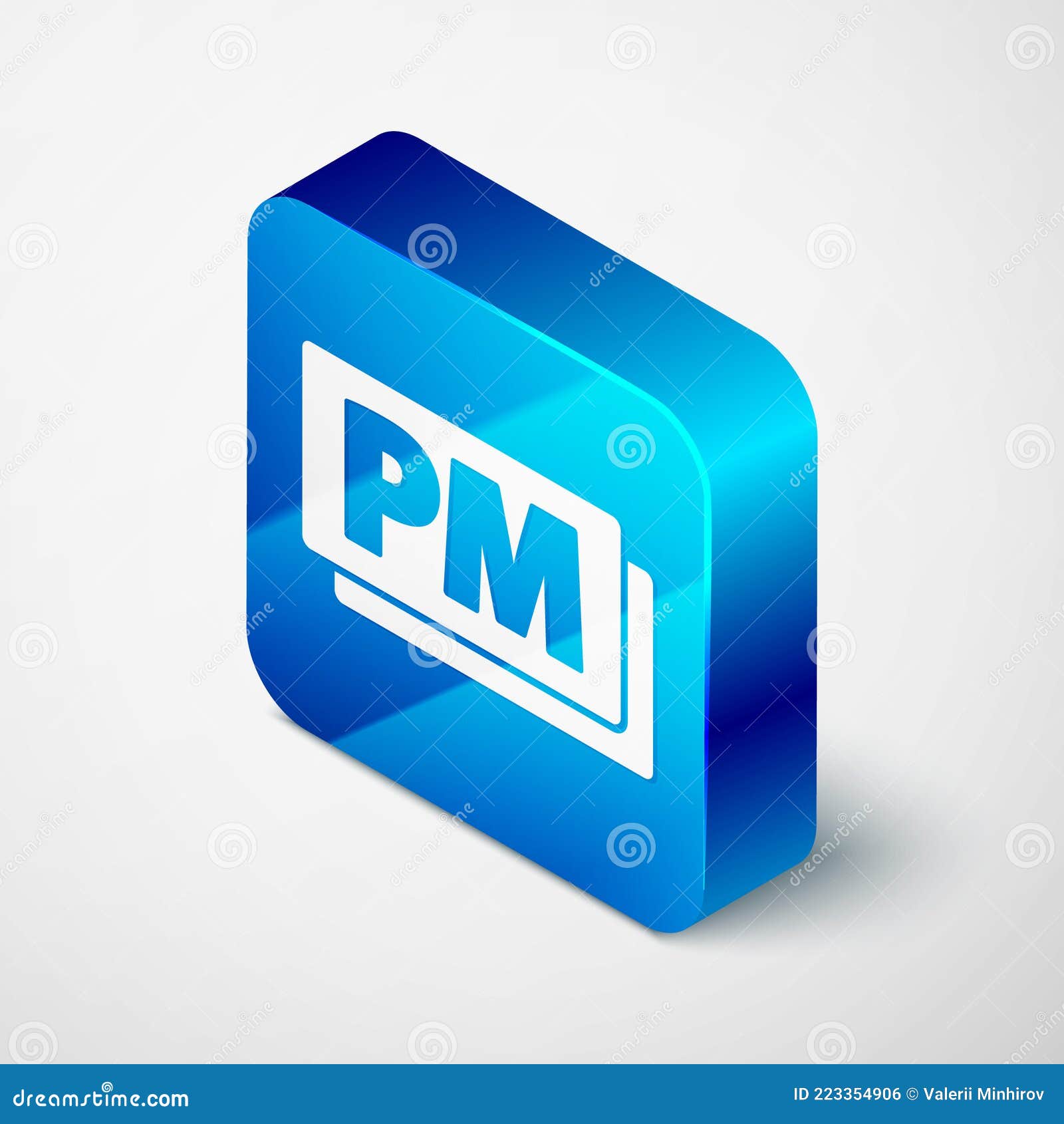 Isometric Clock PM Icon Isolated on Grey Background. Time Symbol. Blue ...