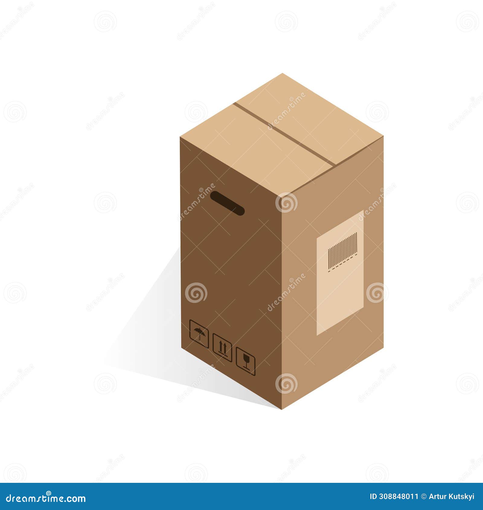 Isometric Closed Cardboard Box Of Rectangular Shape, Duct Taped Parcel ...