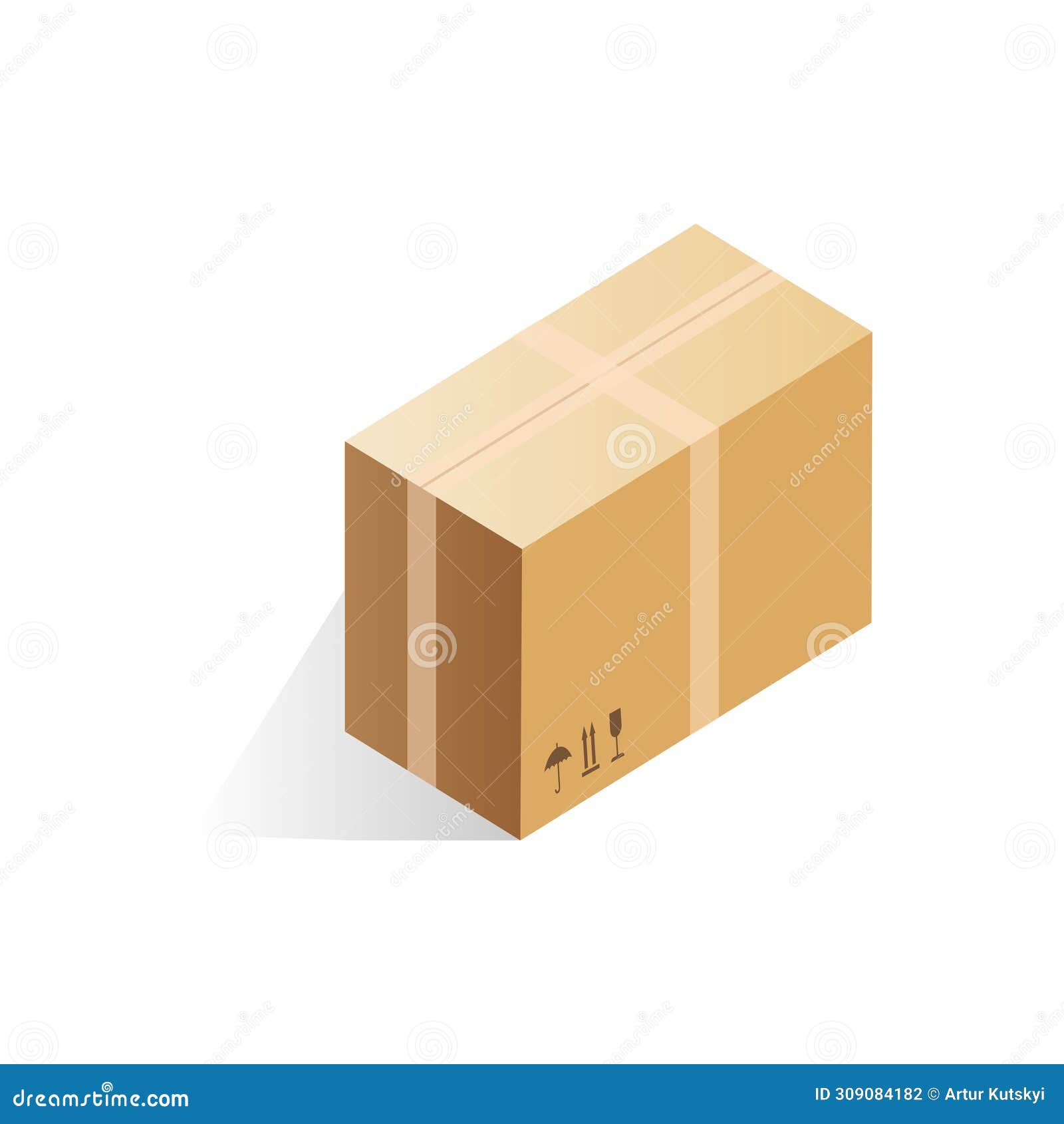 Isometric Closed Cardboard Box Of Rectangular Shape, Duct Taped Parcel ...