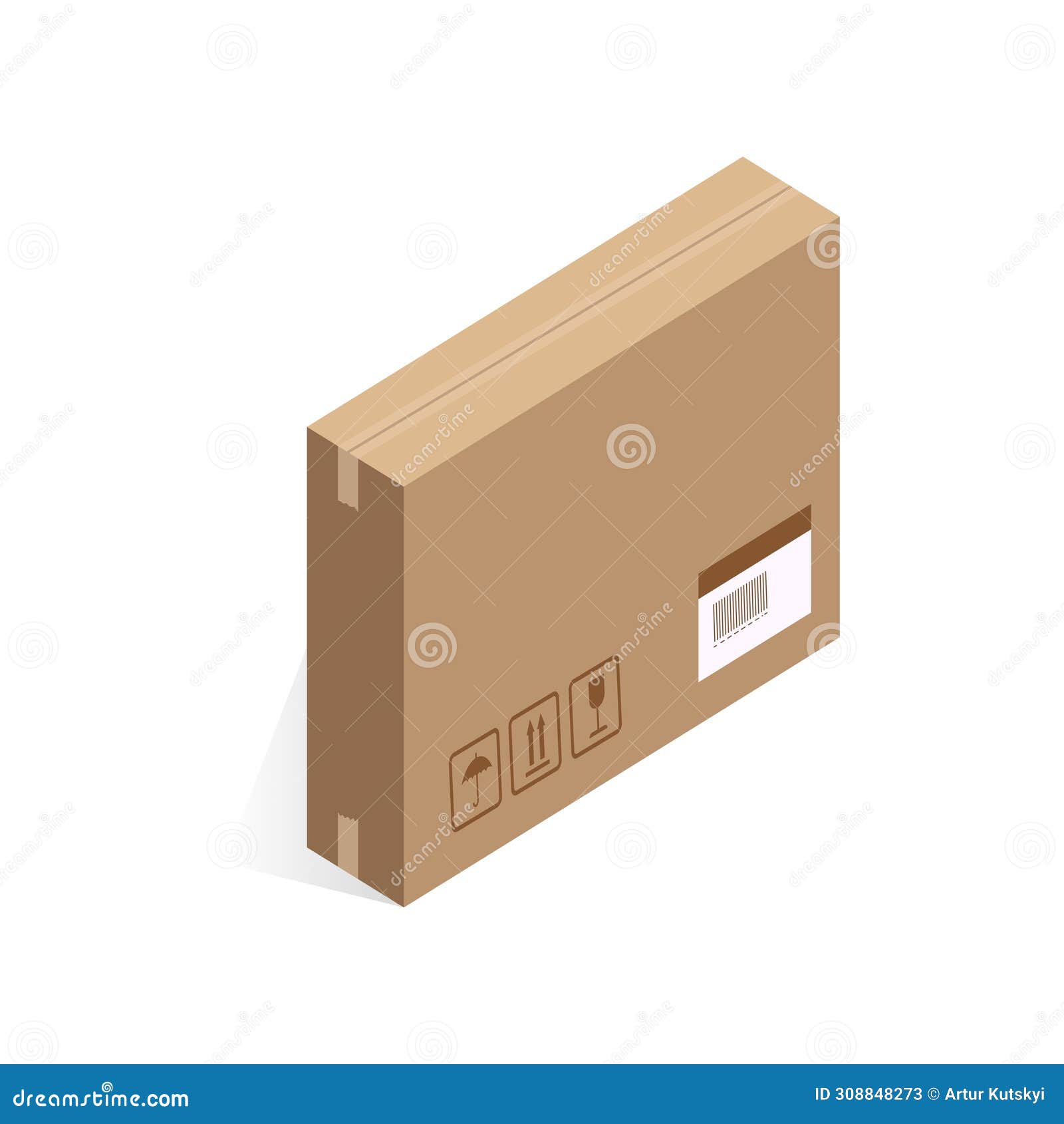 Isometric Closed Cardboard Box Of Rectangular Shape, Duct Taped Parcel ...