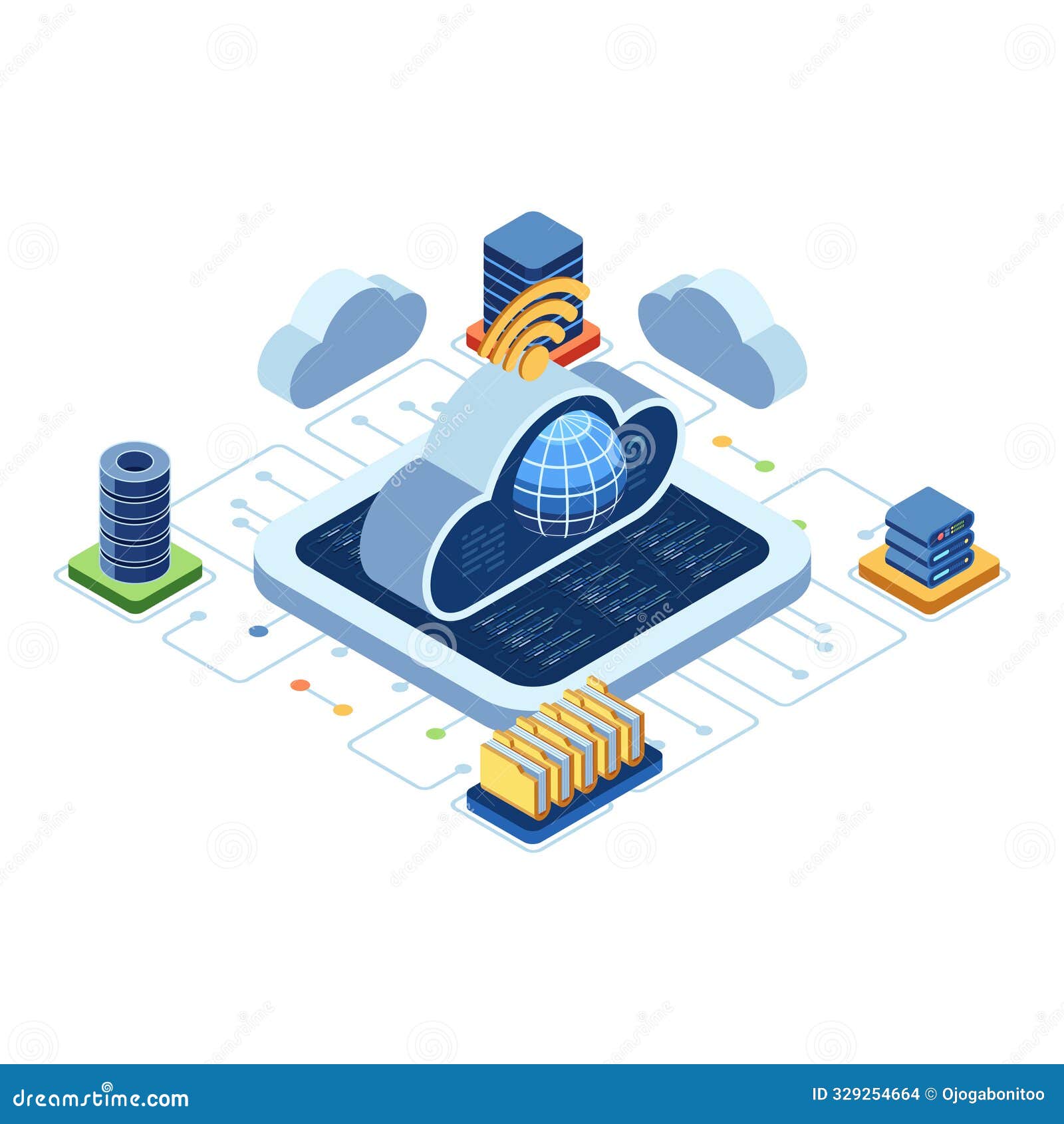 Isometric Cloud Based Solution With Data Center Connectivity Vector ... Isometric Cloud Based Solution With Data Center Connectivity Vector ...