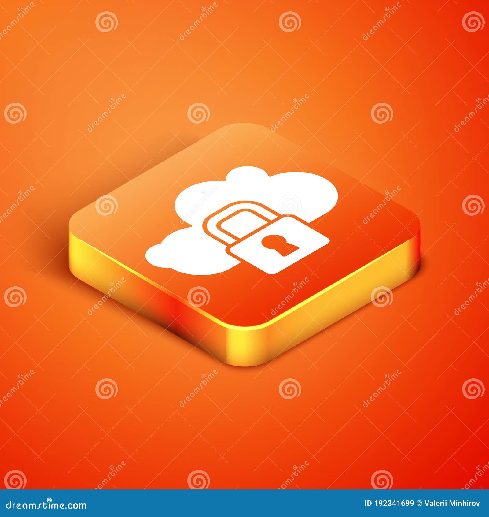 Isometric Cloud Computing Lock Icon Isolated on Orange Background. Security, Safety, Protection ...