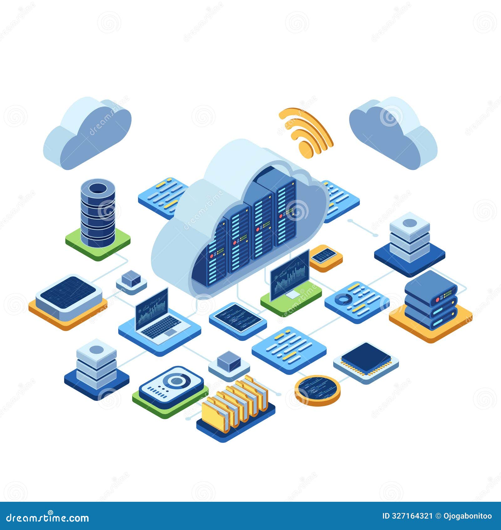 Isometric Cloud Based Solution With Data Center Connectivity Vector ... Isometric Cloud Based Solution With Data Center Connectivity Vector ...