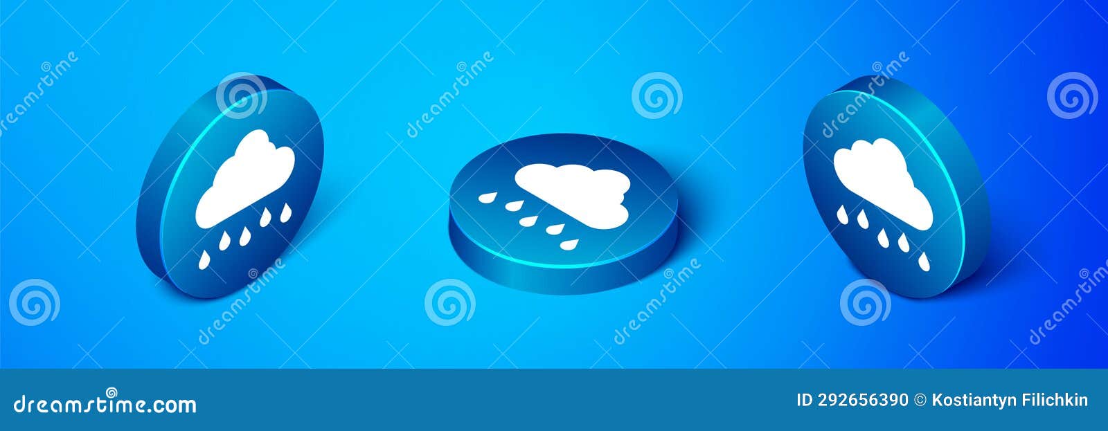 Isometric Cloud with Rain Icon Isolated on Blue Background. Rain Cloud ...