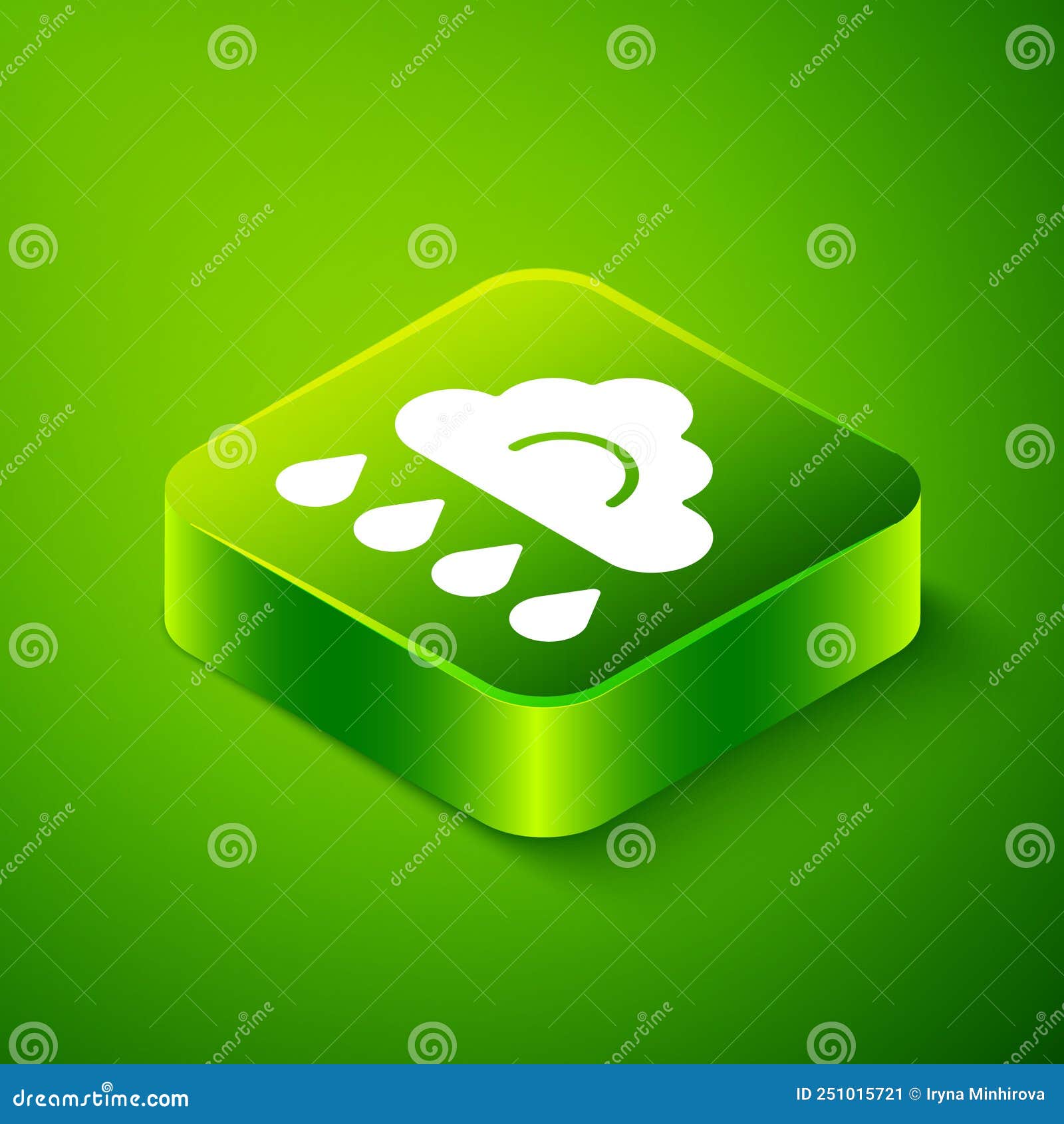Isometric Cloud with Rain Icon Isolated on Green Background. Rain Cloud ...