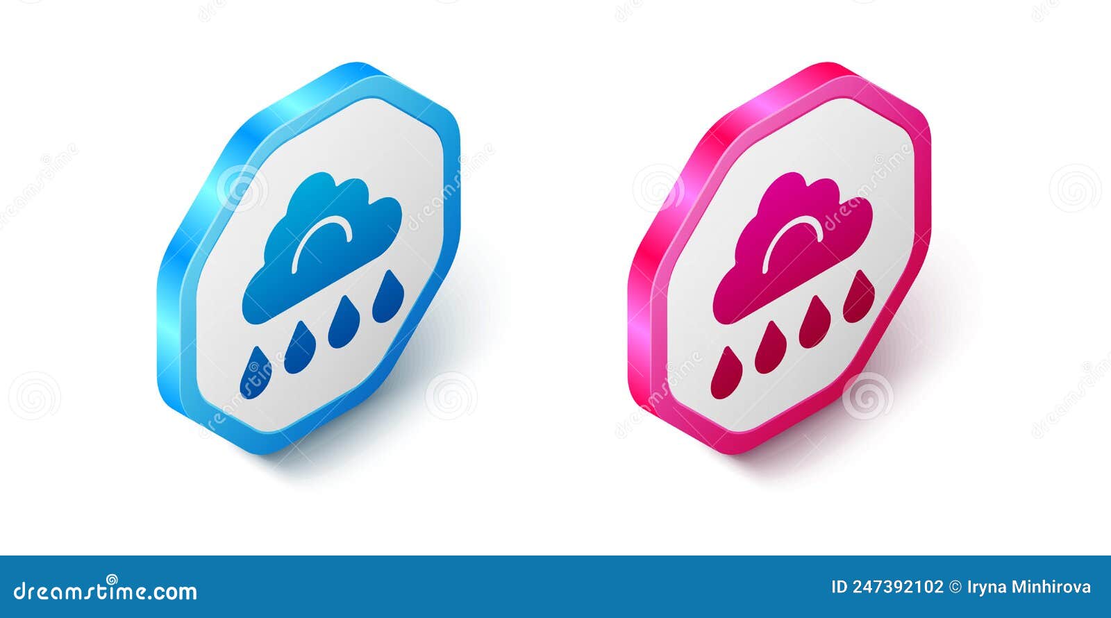 Isometric Cloud with Rain Icon Isolated on White Background. Rain Cloud ...