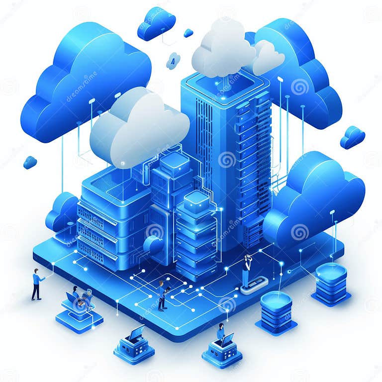 Isometric Cloud Server Data Center Illustration - Tech, Connectivity ...