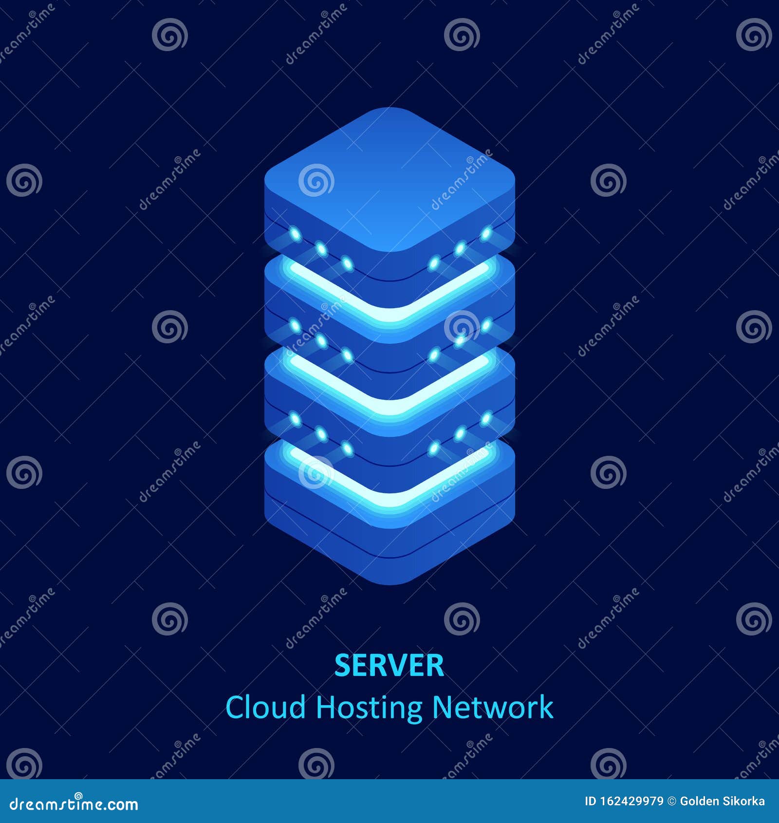 Isometric Cloud Server Isolated on Blue. Data Center Storage Room Objects. Network Server Room ...