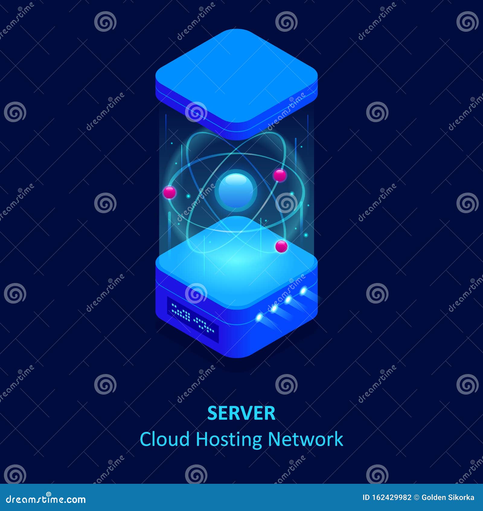 Isometric Cloud Server Isolated on Blue. Data Center Storage Room ...